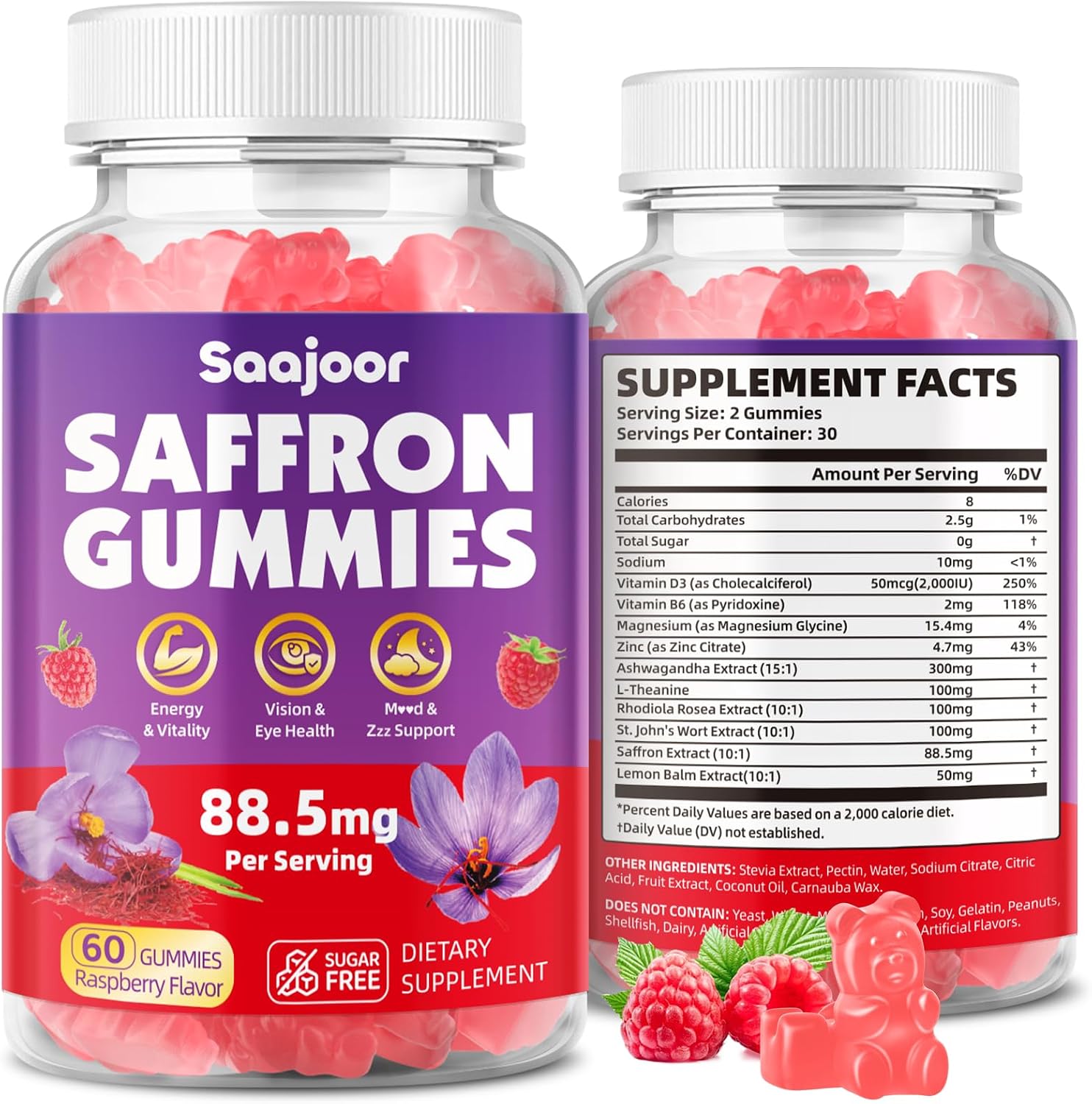 Amazon.com: Saffron Gummies for Adult Kids - with Saffron 88.5mg ...