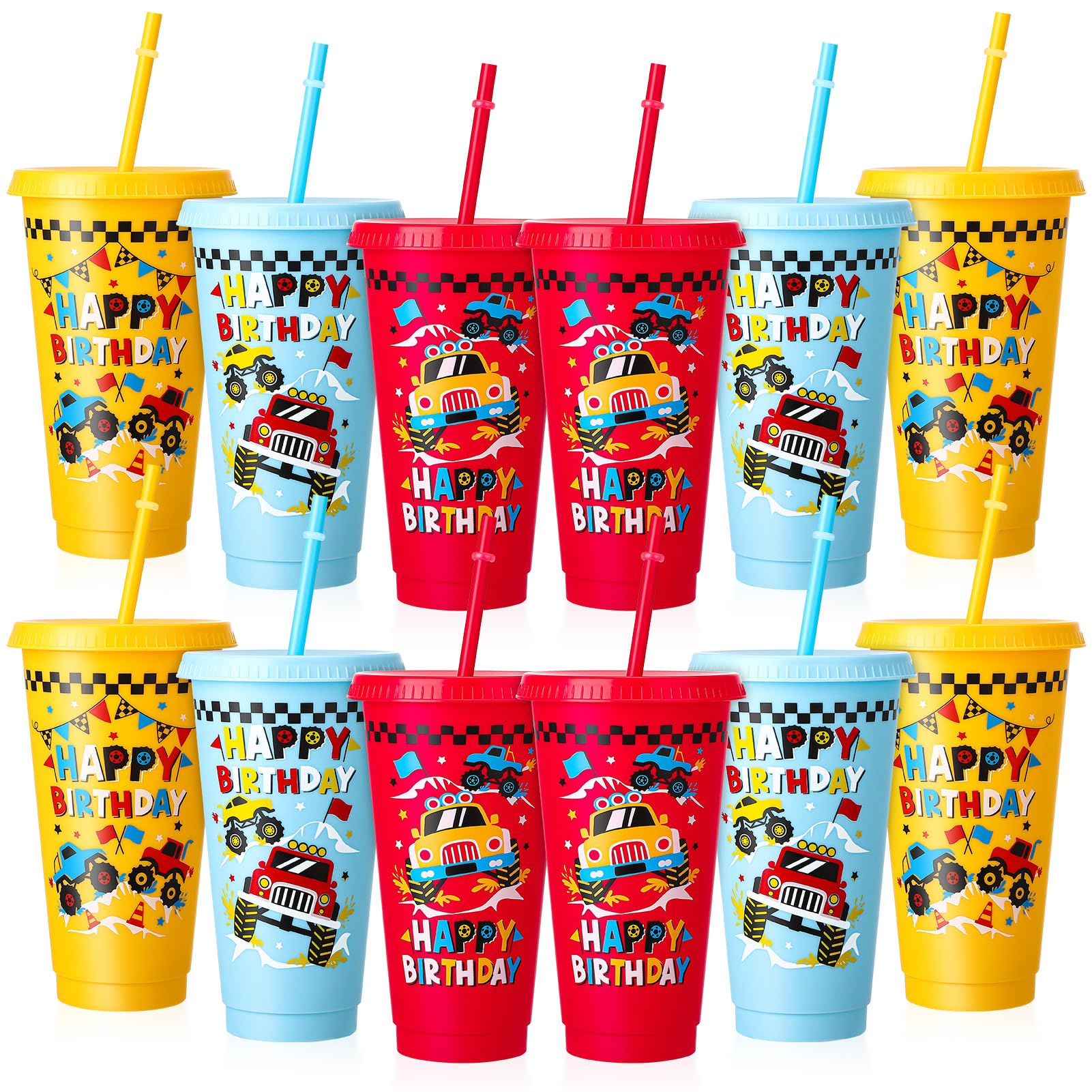 Amazon.com | XLSXEXCL 12 Pcs Monster Truck Birthday Party Cups with ...