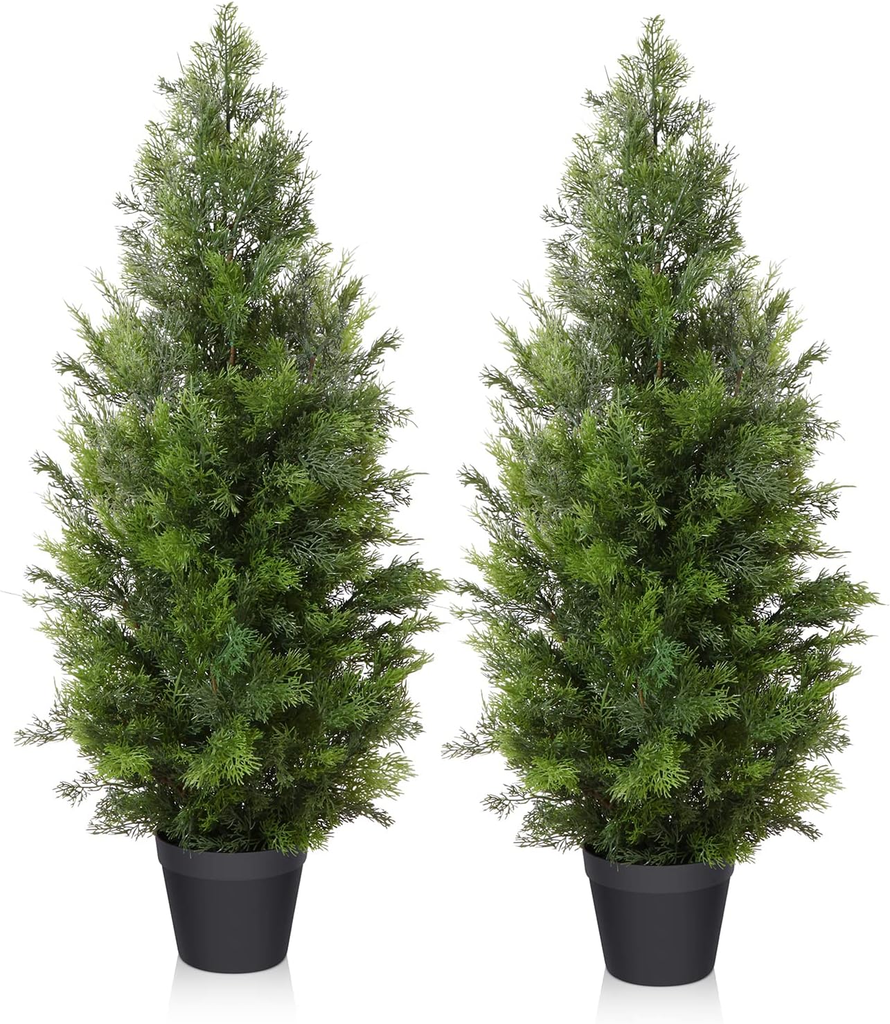 LOMANTO Outdoor Artificial Topiary Cedar Tree 2Pack Fake Tree 3Ft UV ...