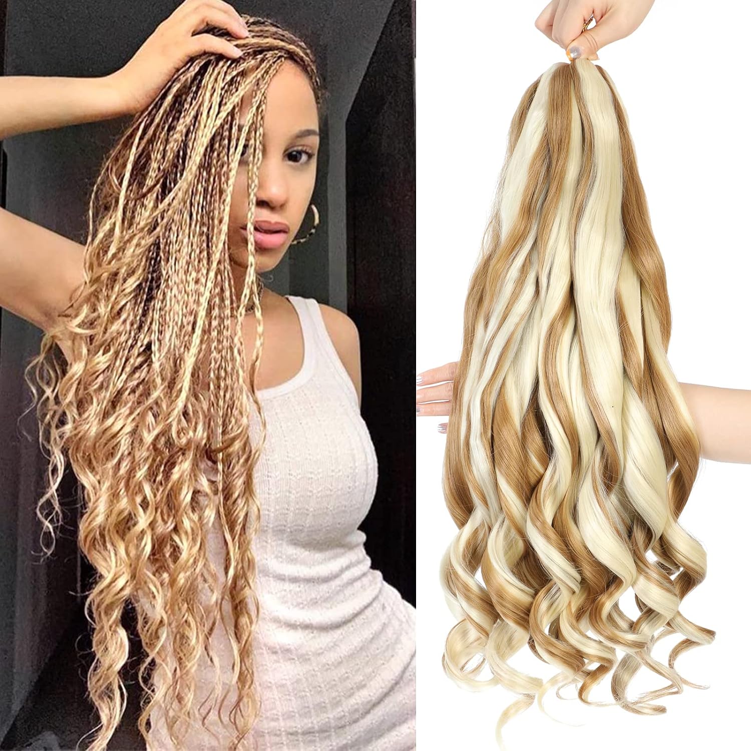 DT CHERYL 24 Inch French Curl Braiding Hair 8 Pack Loose Wavy Spiral ...