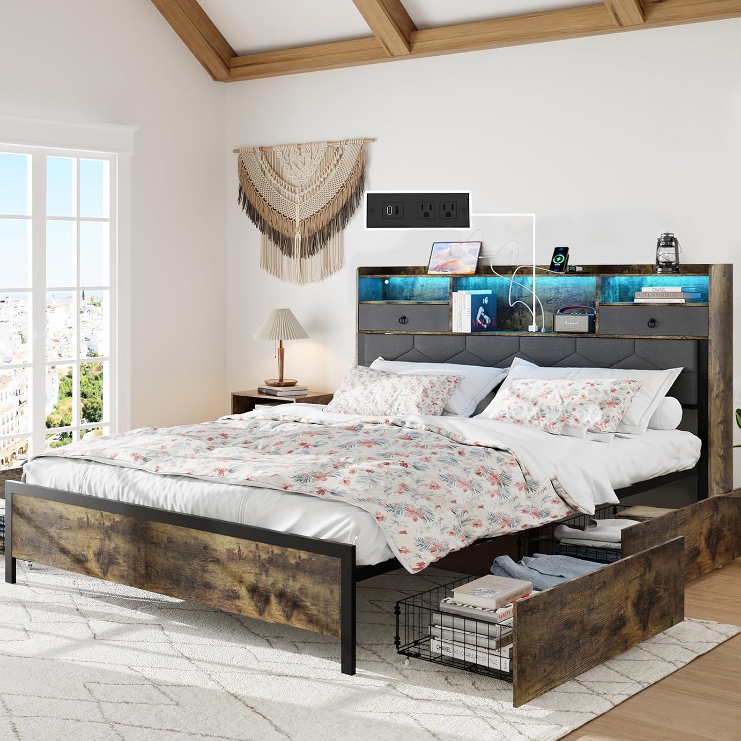 JeeLeeko Base Cama Queen Size - Base Cama Queen Cabecera con Luces Led ...