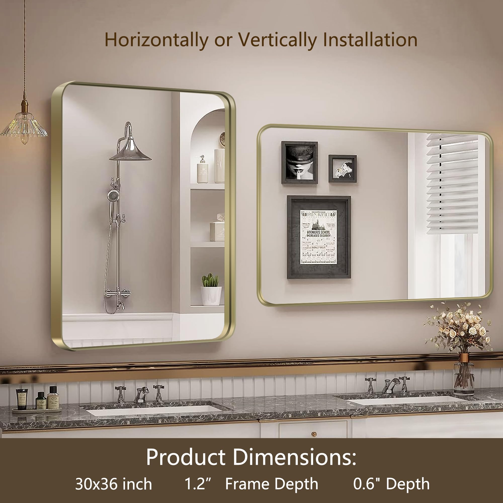 Snapklik.com : Wanzvisk Gold Framed Mirrors For Bathroom,30 X 36 Inch ...