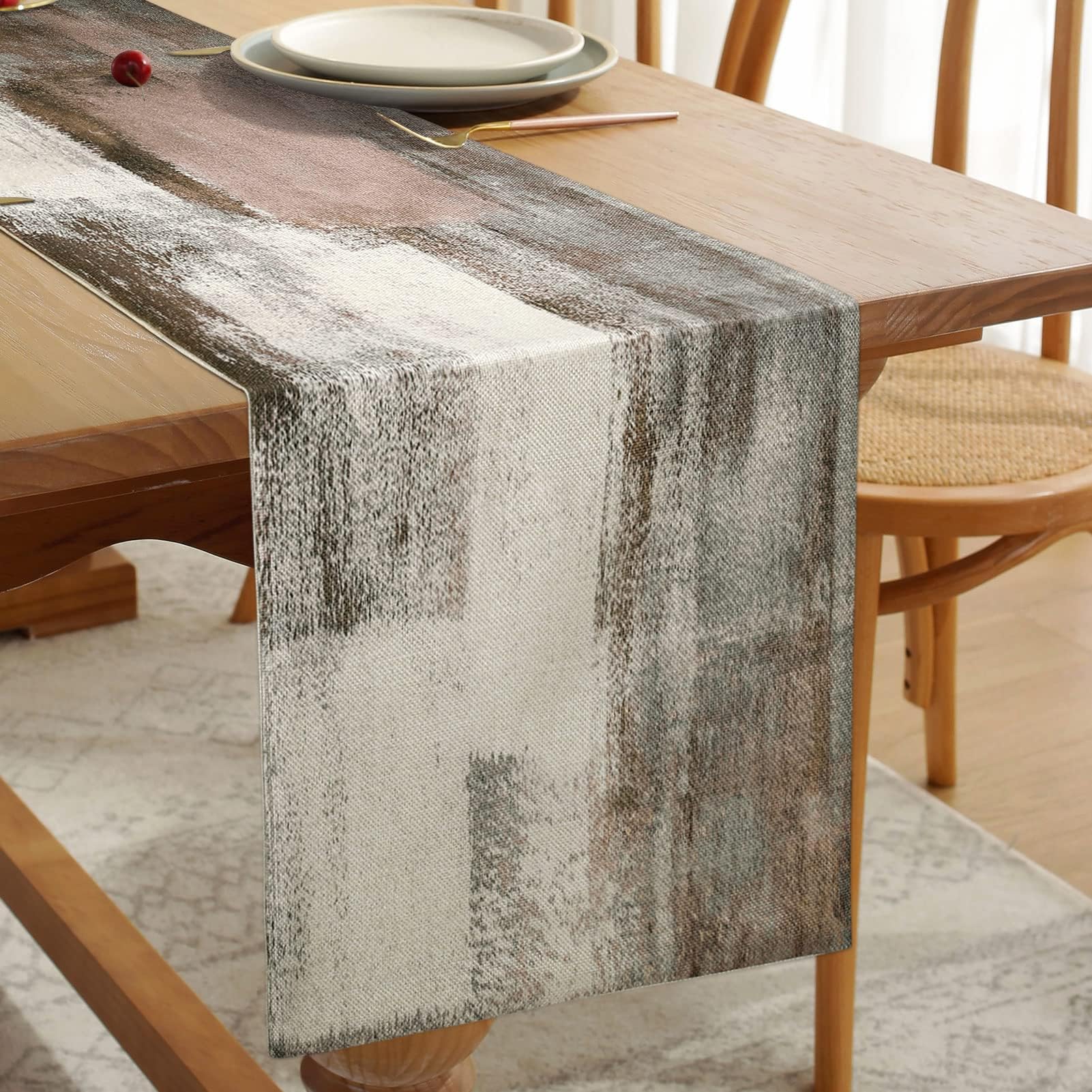 Retro Table Runner Farmhouse Style Grey Table Runner Burlap Linen ...