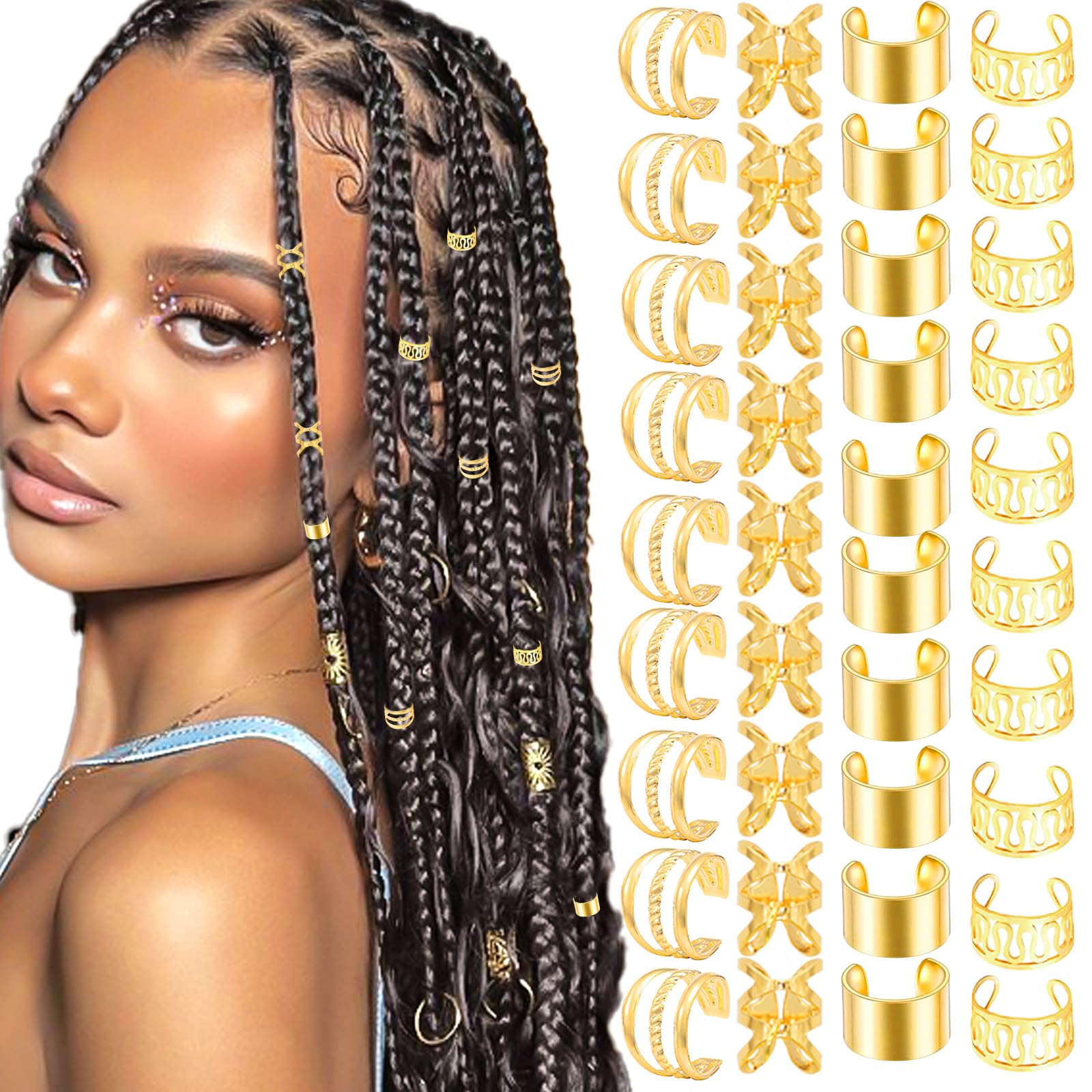 Amazon.com : VENOFEN 40PCS Hair Jewelry for Braids Gold Hair Cuffs ...