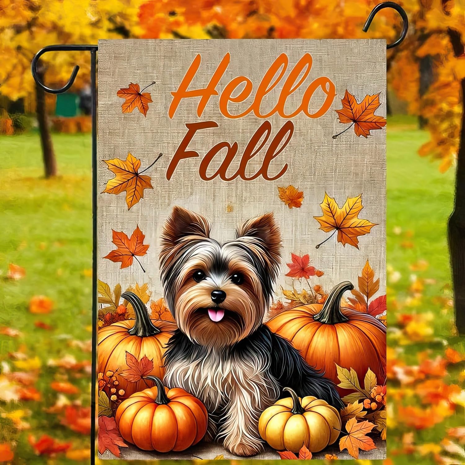 Amazon.com : BlissYard Fall Yorkie Garden Flag 12x18 Inch Double Sided ...