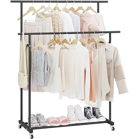 Amazon.com: Sywhitta Double Rod Clothing Garment Rack, Rolling Clothes ...