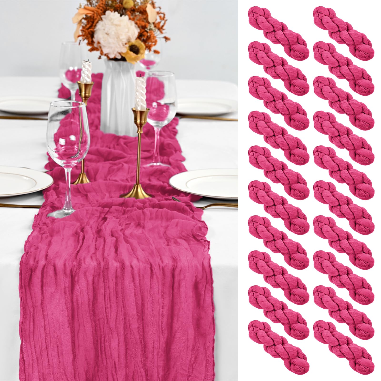 Amazon.com: 20 Pack Hot Pink Table Runner 10Ft Cheesecloth Table Runner ...