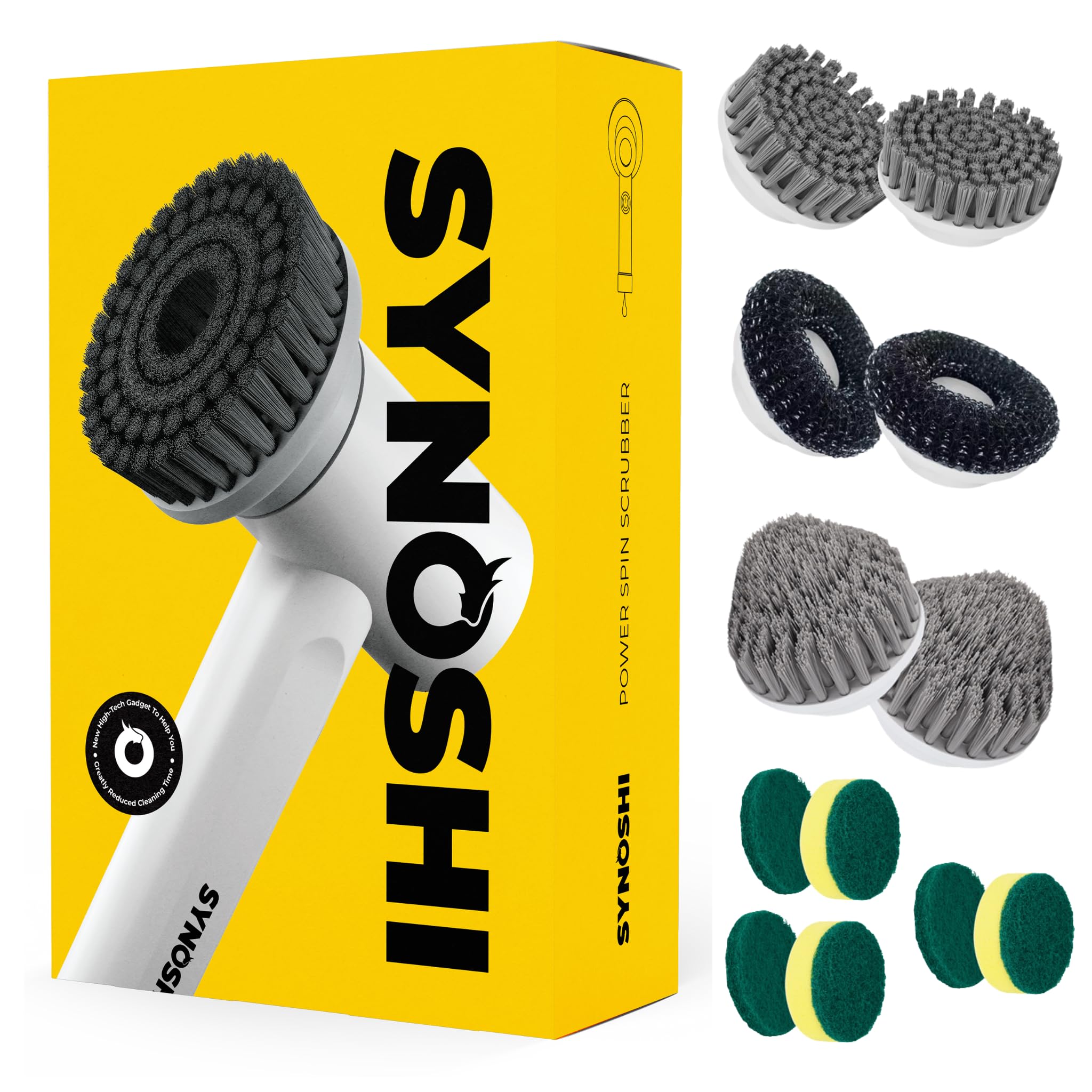 Amazon.com: SYNOSHI Electric Spin Scrubber Kit + 2 Cone + 2 Steel + 2 Round + 6 Sponge Brush ...
