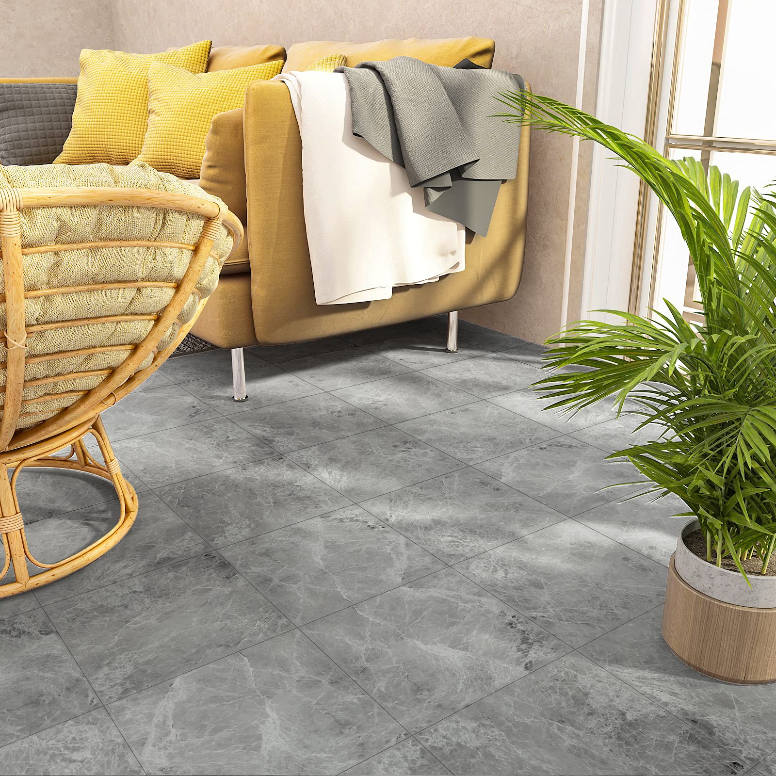 Snapklik.com : 32 Pack 12x12 Grey Marble Peel And Stick Floor Tiles ...