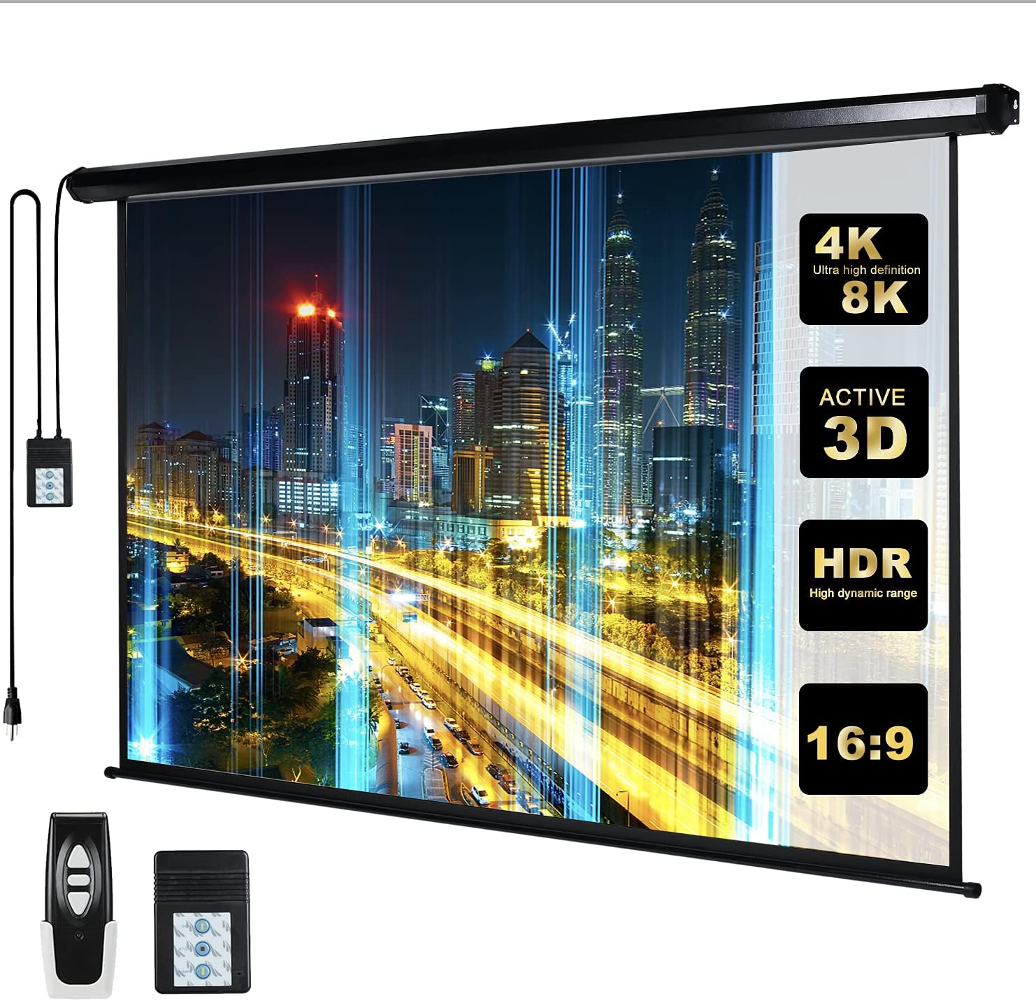 Amazon.com: Motorized Projector Screen 100 inch 16:9 HD Diagonal Indoor ...