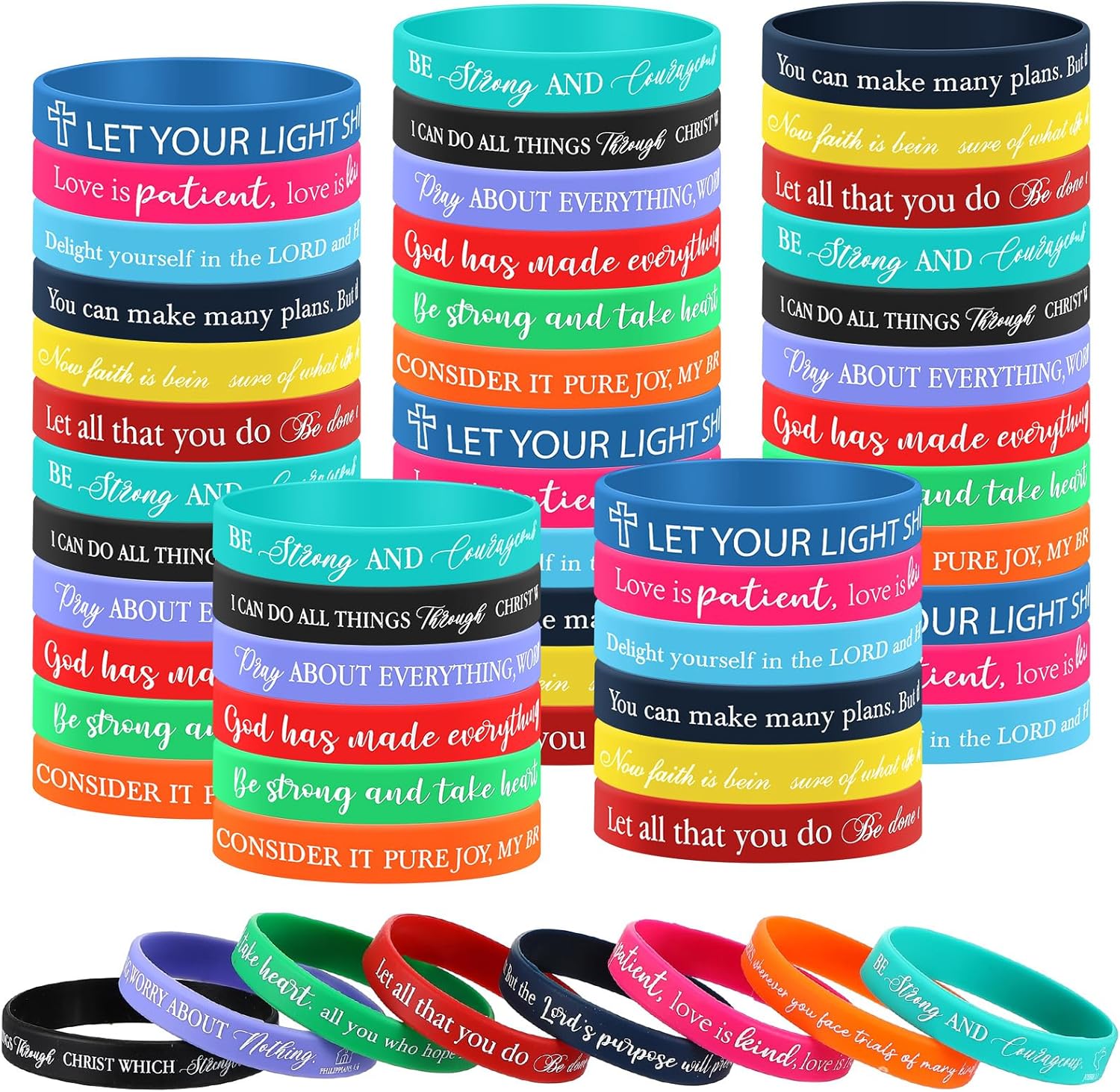 Otuuz 48 Pcs Bible Bracelets Faith Bible Verse Rubber Wristbands ...