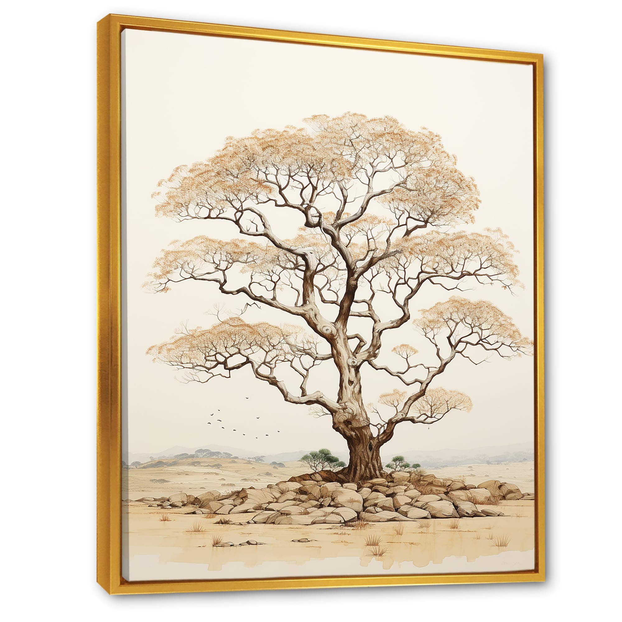 Amazon.com: DesignQ Tree Baobab Wall Art, Be, Tree Baobab Gold Framed ...