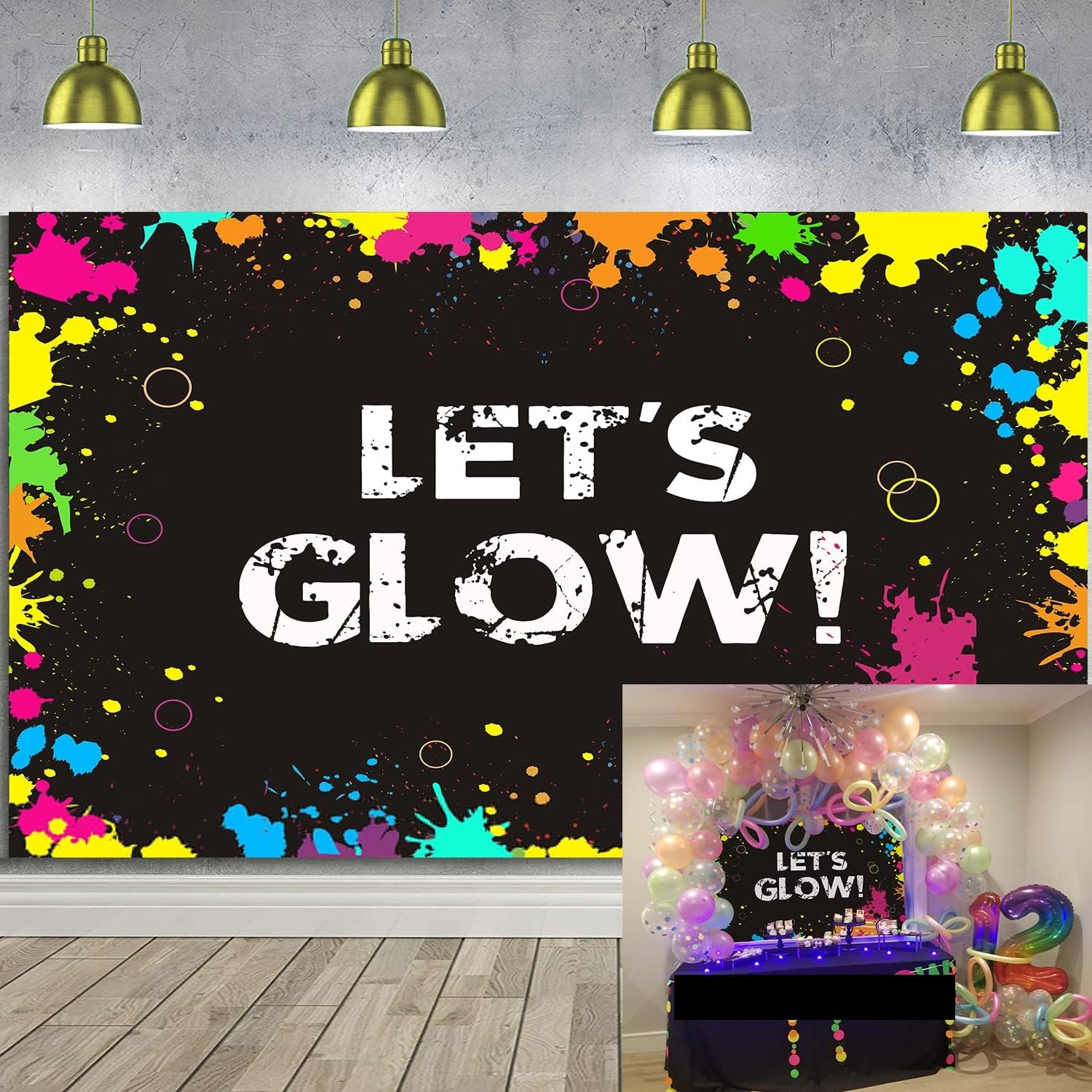 Amazon.com : GYA Glow Neon Let's Glow Backdrop to The 80's 90's ...