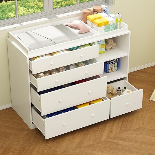 PREMTURE White Chest of Drawers, Baby Changing Unit with 5 Drawers ...