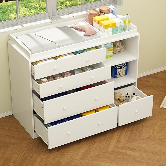 PREMTURE White Chest of Drawers, Baby Changing Unit with 5 Drawers ...