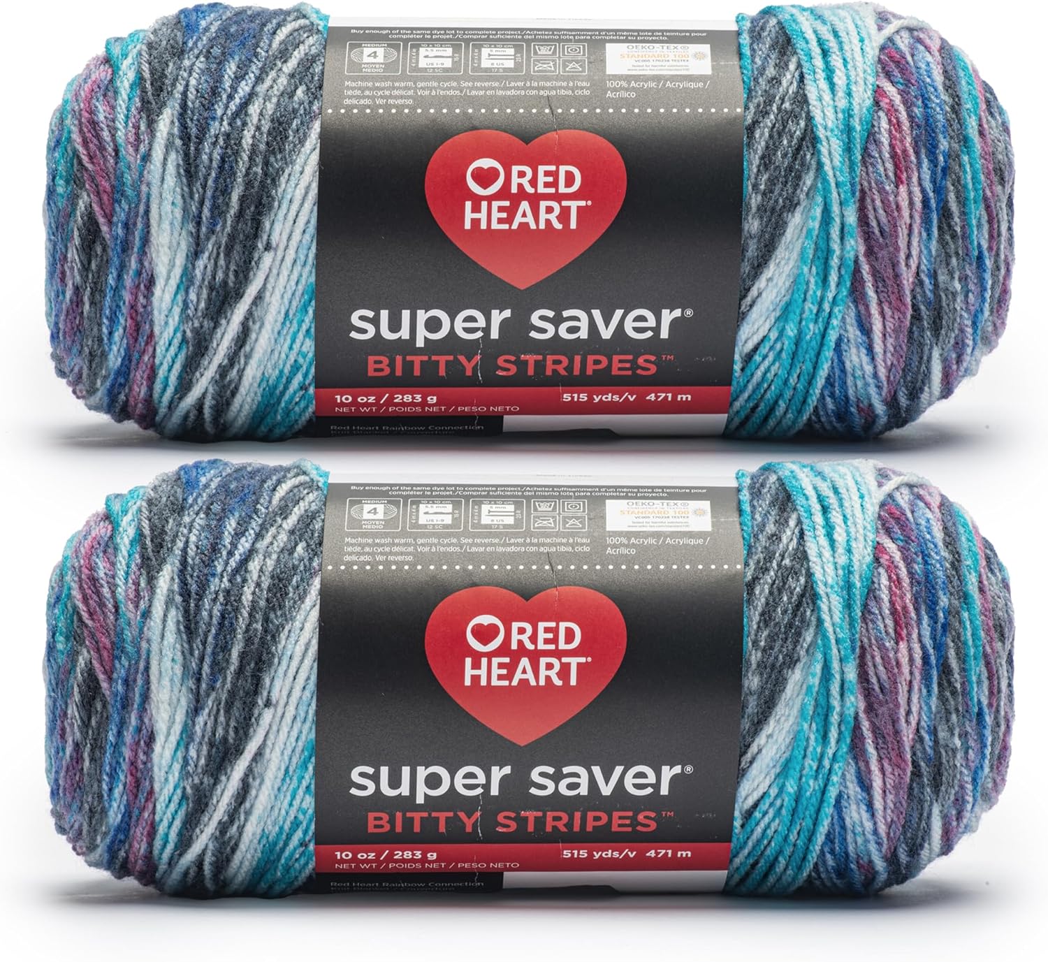 Amazon.com: Red Heart Super Saver Bitty Stripes Galaxy Yarn - 2 Pack of 10oz/283g - 100% Acrylic ...