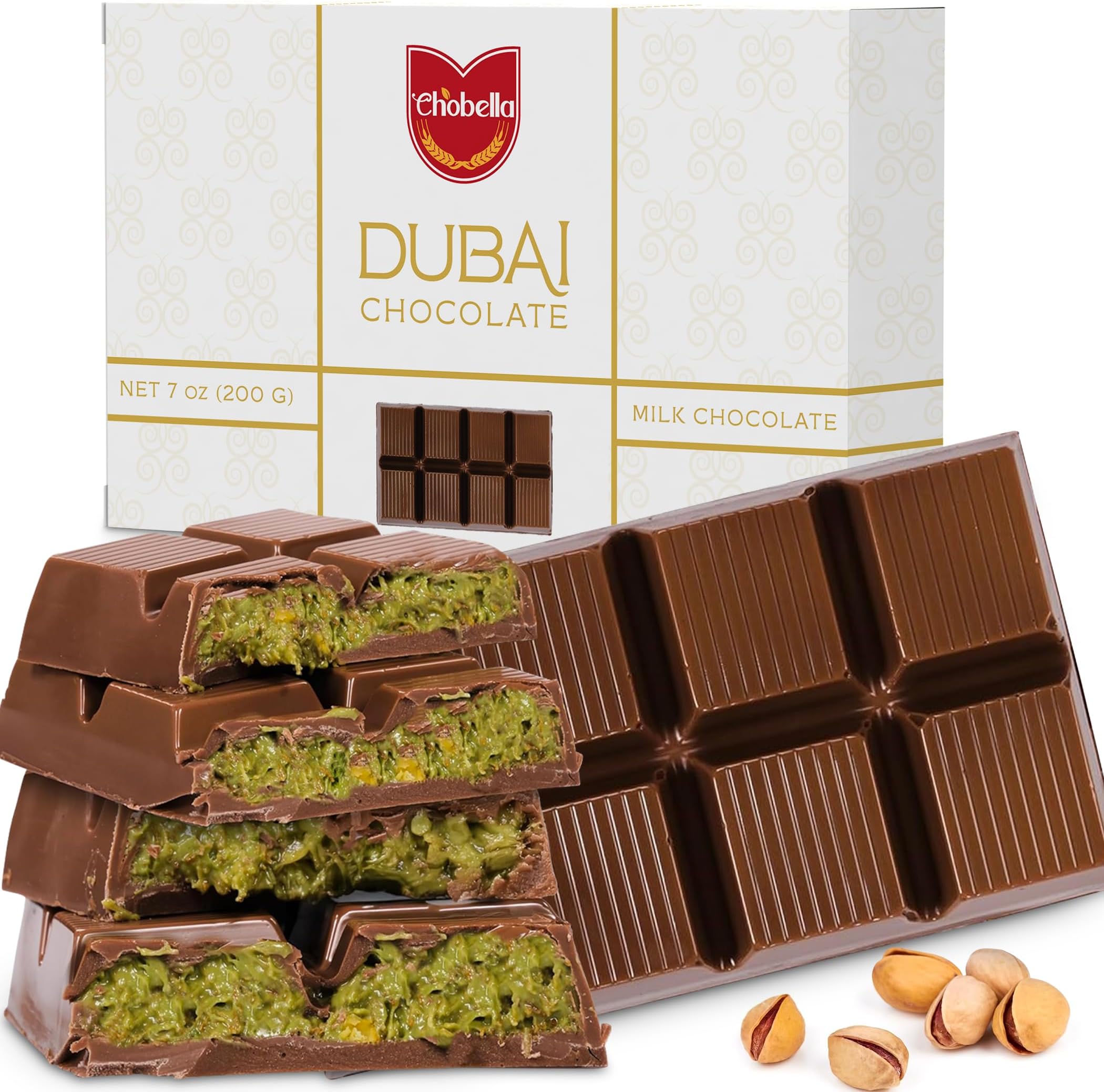 Amazon.com : Chobella Dubai Chocolate Bar Pistachio 7oz, Premium Pistachio Dubai Chocolate Bar ...