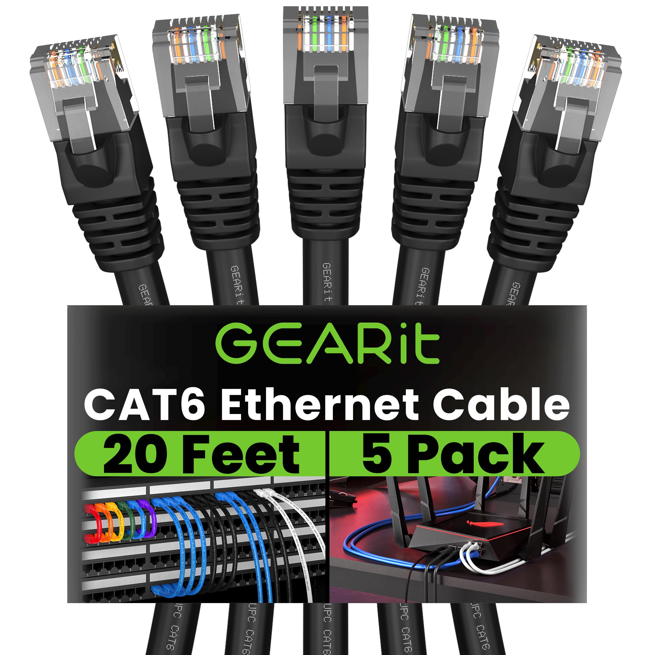 Amazon.com: GEARit Cat 6 Ethernet Cable (5-Pack 20 Feet) Cat6 Network ...