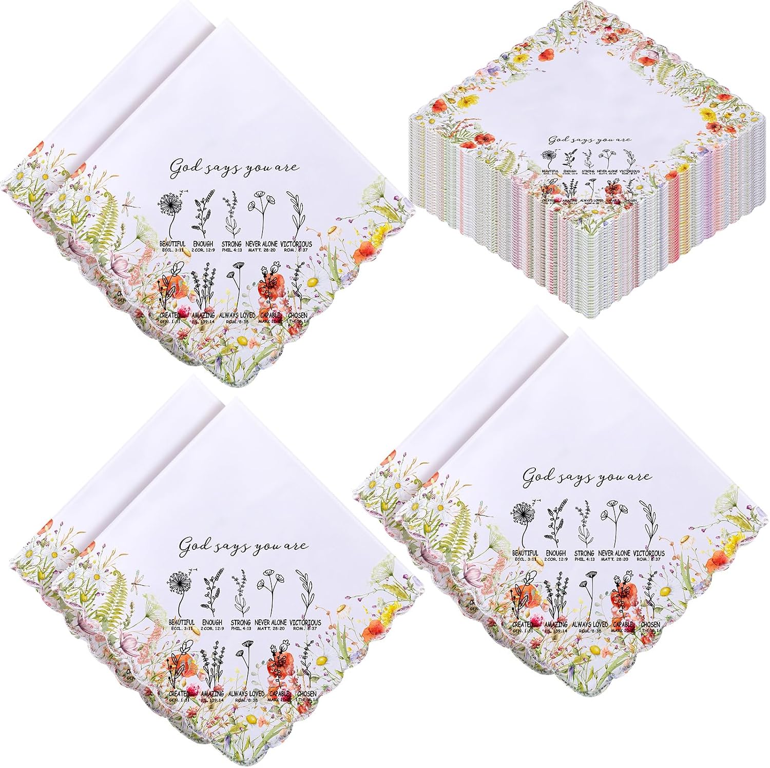 SmoothNovelty 24 Pcs Christian Handkerchiefs Ladies Inspirational ...