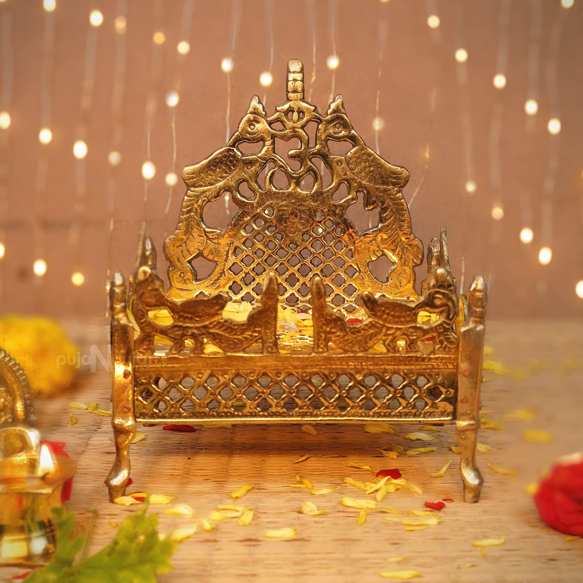 HHI Gold-Plated Singhasan for Home Pooja Mandir, Perfect for Laddu ...