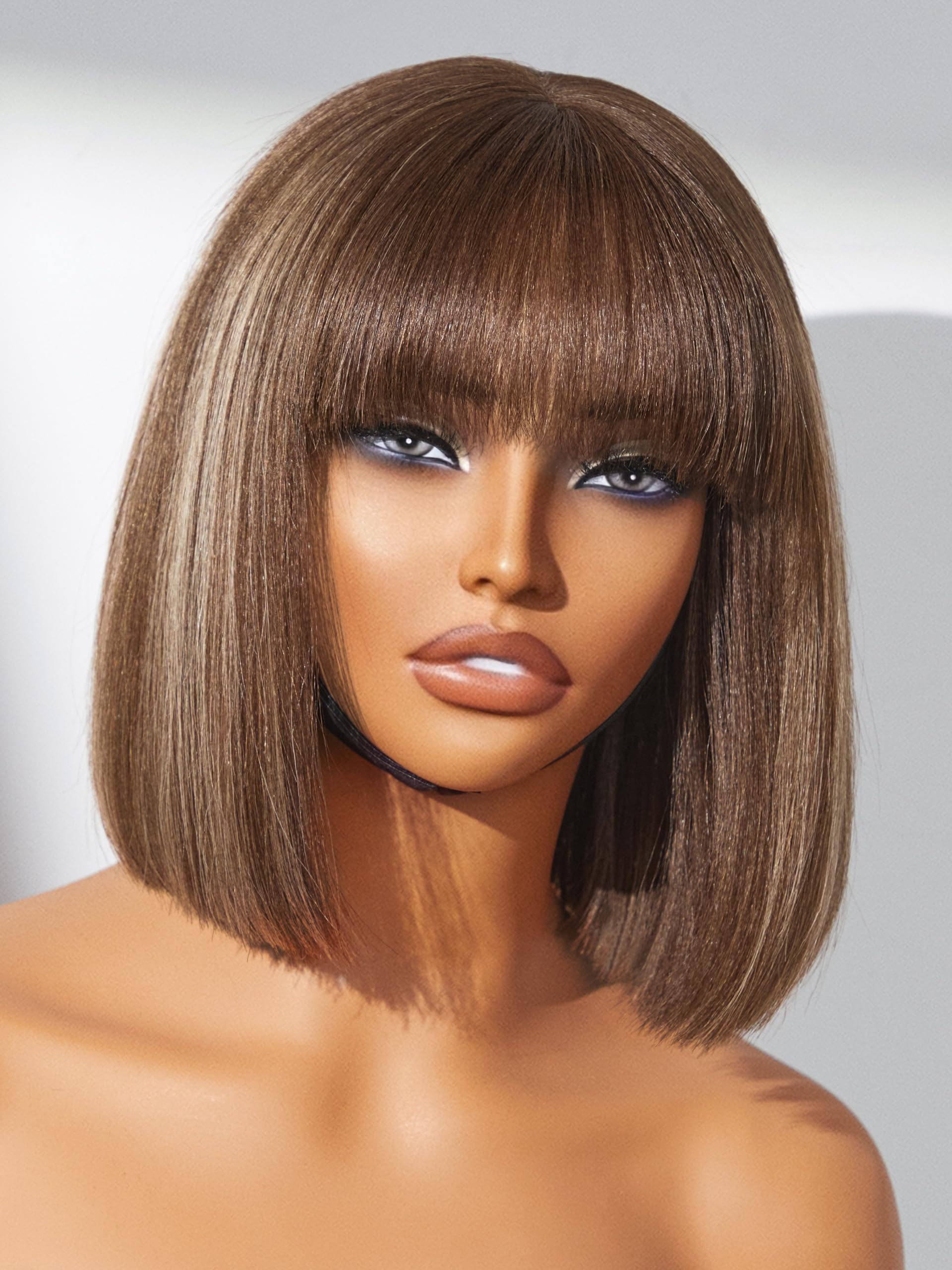 Amazon.com : LUVME HAIR 10 Inch Yaki Straight Bob Wig with Bangs Ash ...