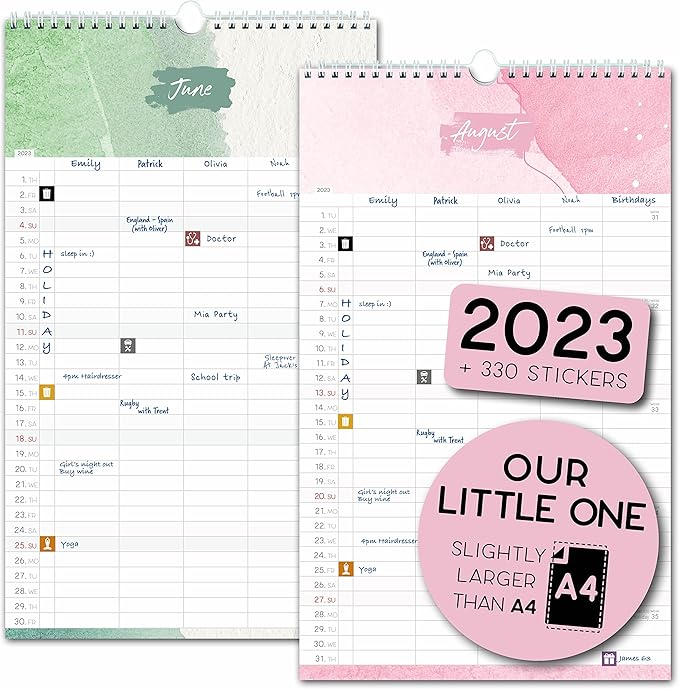 Family calendar 2023 5 columns, WATERCOLOURS family planner 2023 and ...