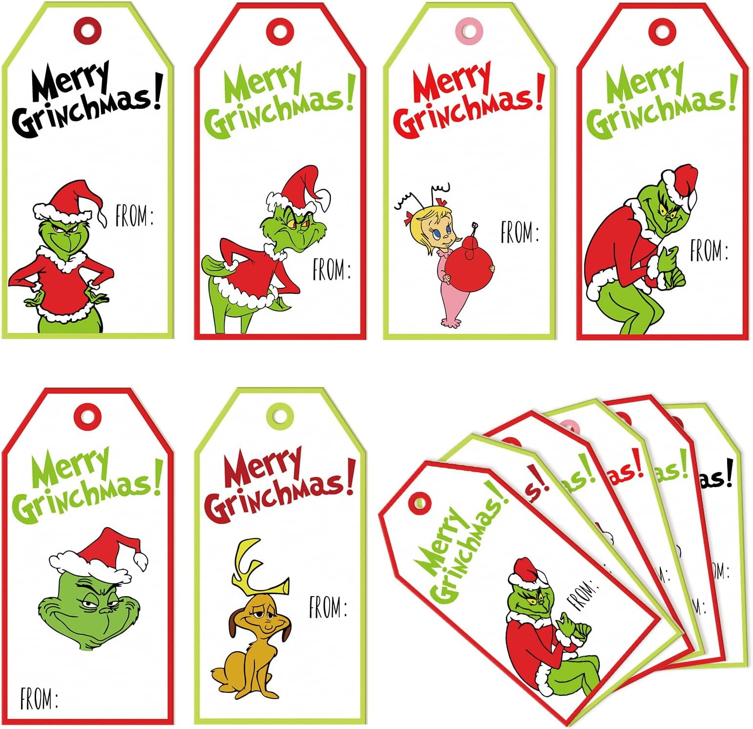 Amazon.com : Whaline 120Pcs Christmas Paper Gift Tags Red Green Cartoon ...