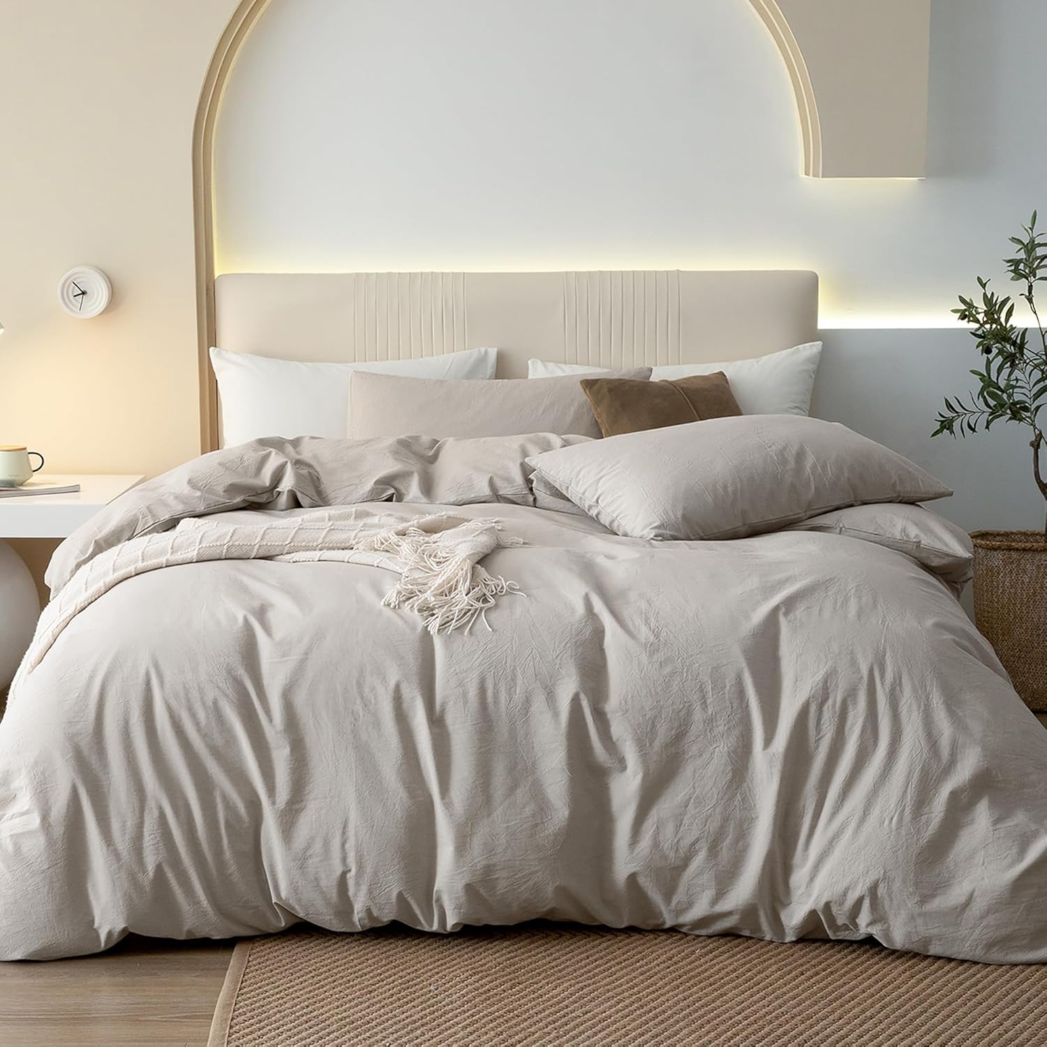 Amazon.com: JIYUAN 100% Washed Cotton Duvet Cover Set Comfy Simple ...