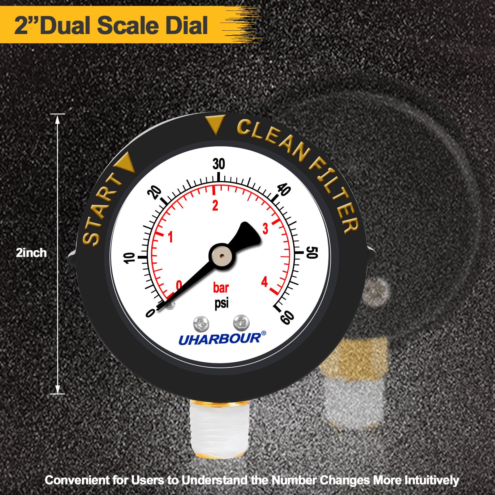 Snapklik.com : UHARBOUR 60psi Pool Filter Pressure Gauge, 2" Dial