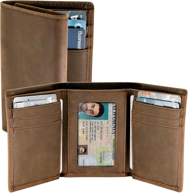 Top Grain Leather Trifold Wallet For Men Ultra Strong Stitching ...