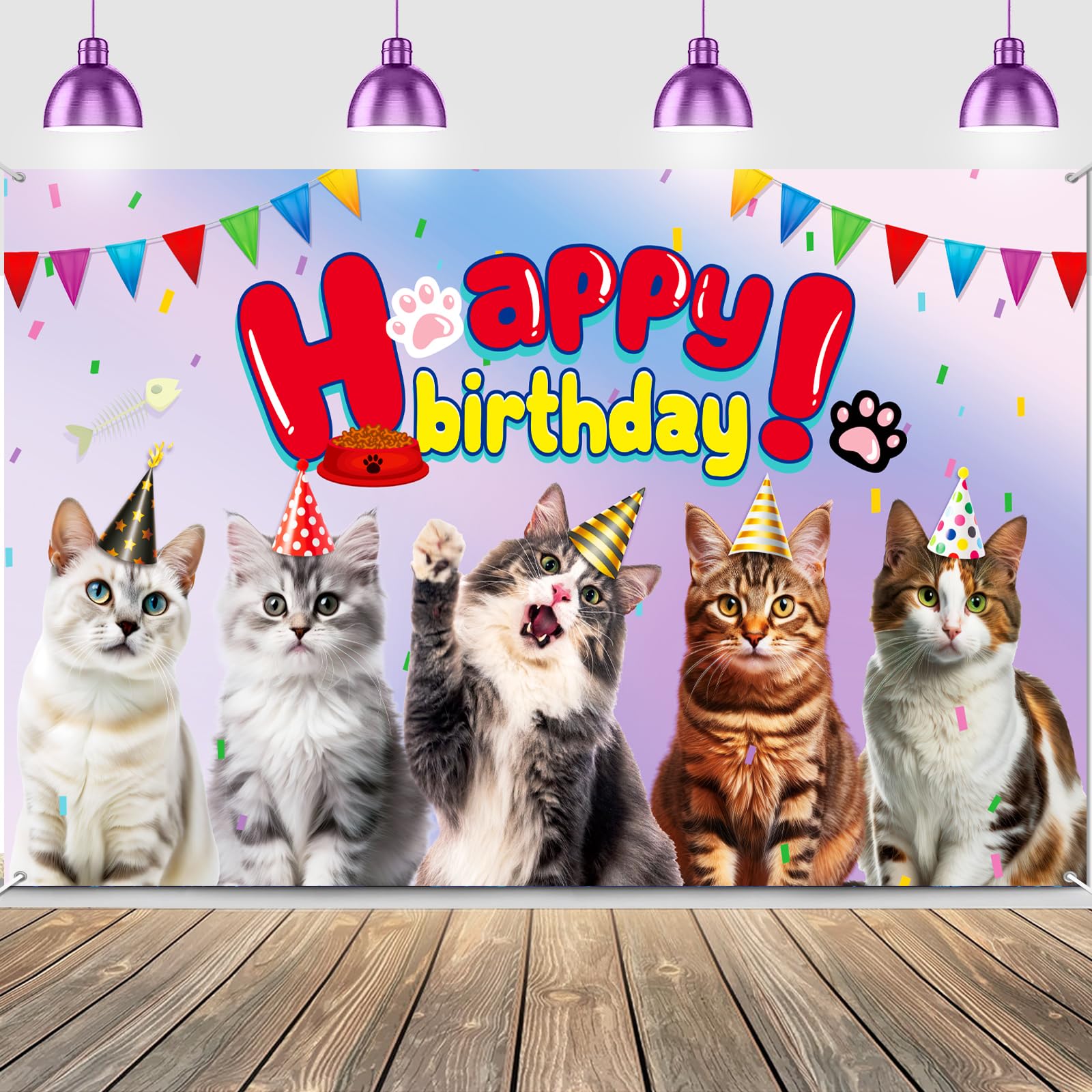 72x44 Inches Cat Birthday Backdrop Banner Cat Birthday Decorations Cat ...