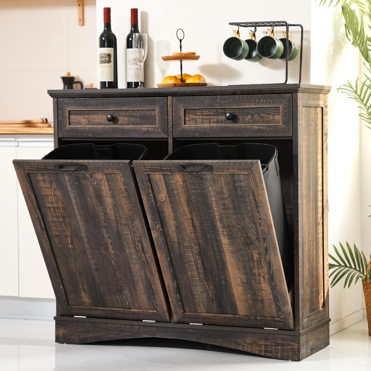 Amazon.com: Spurgehom Double Tilt Out Trash Cabinet 13 Gallon Kitchen ...