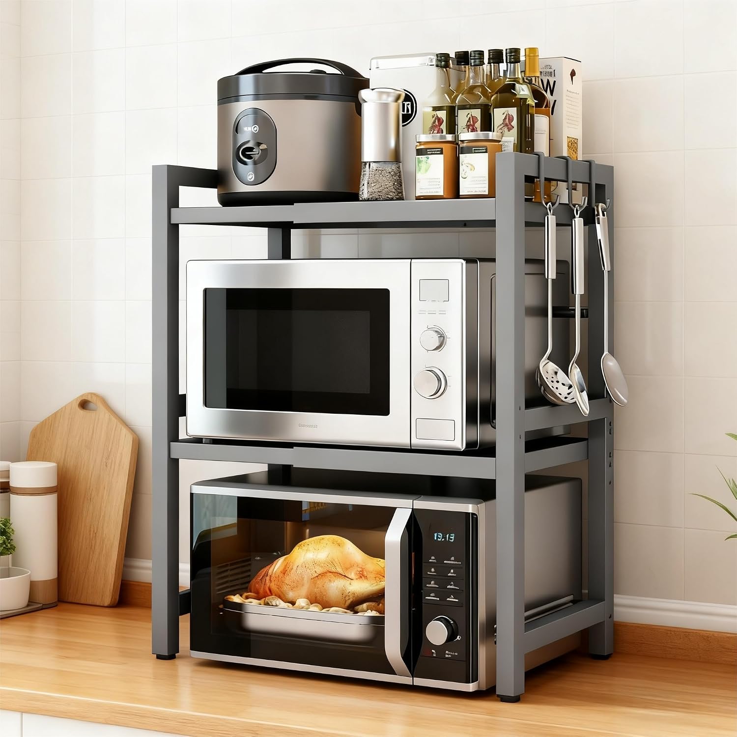 Homullel Expandable Microwave Oven Shelf Unit, Kitchen Countertop ...