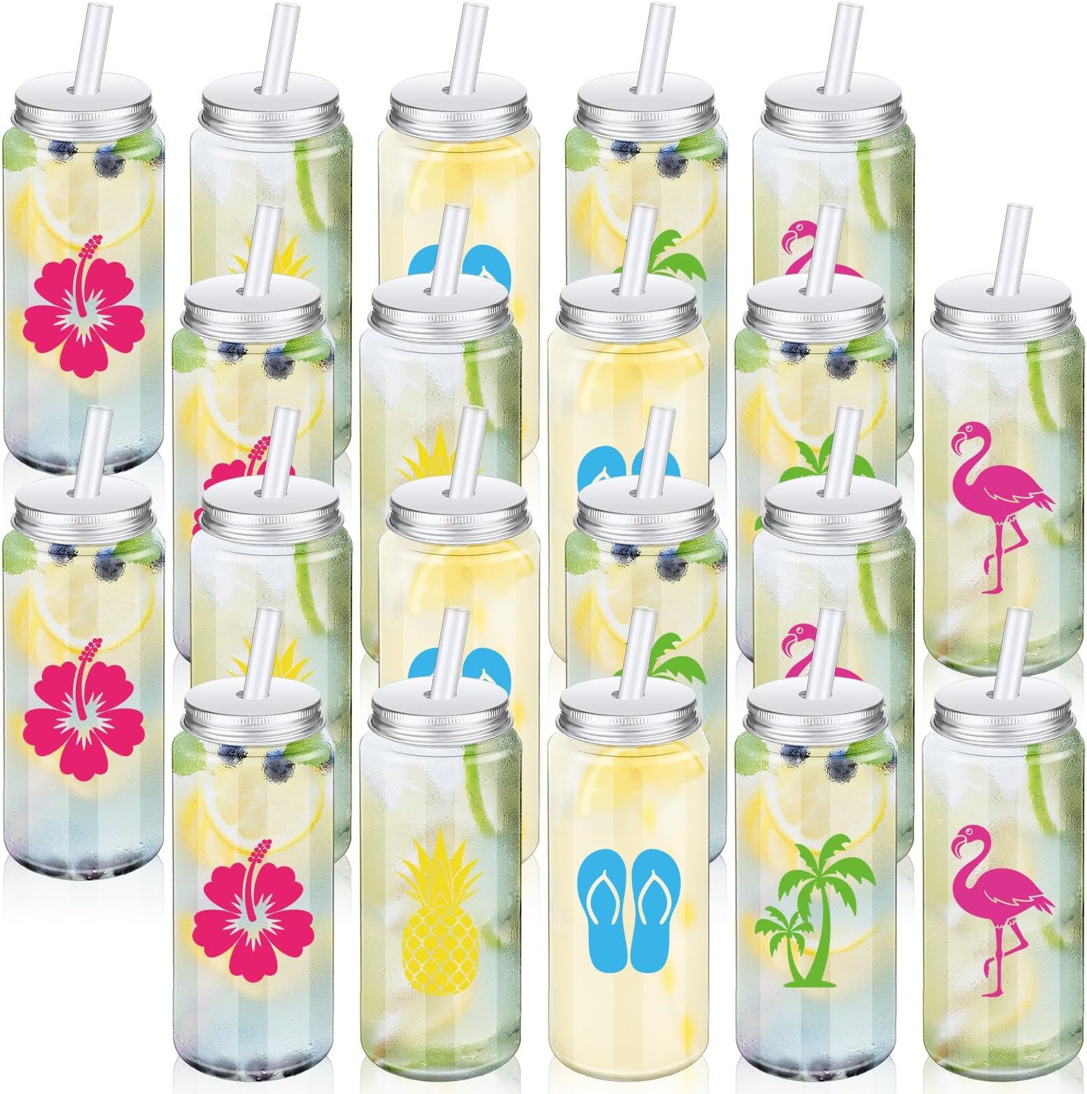 Amazon.com: Jingmore 20 Pcs Hawaiian Plastic Cups with Lids and Straws ...