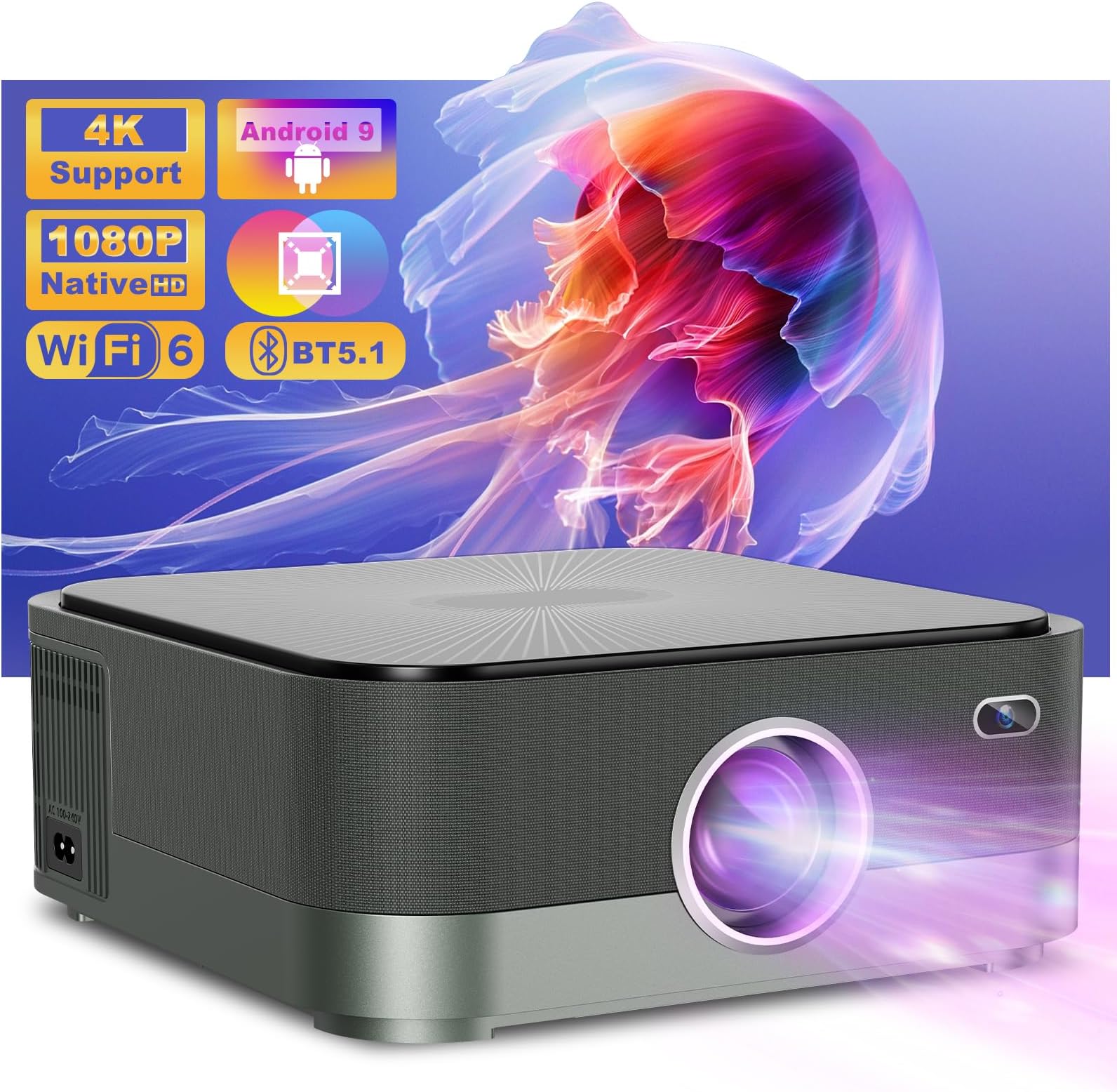 Mini Projecteur 4K Supportée, Videoprojecteur Portable WiFi 6 Bluetooth ...