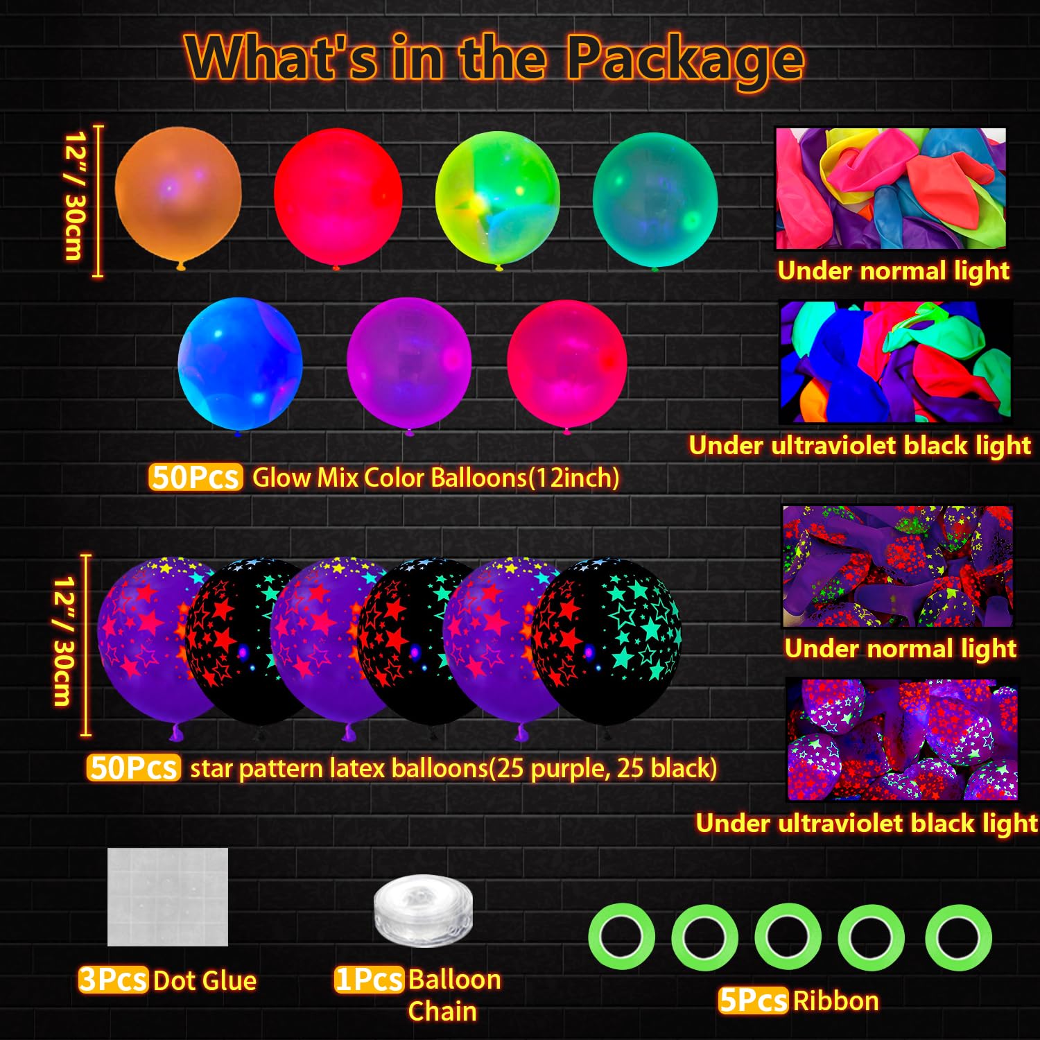 109 Pack UV Neon Balloons Black Light Balloons Glow in The Dark ...