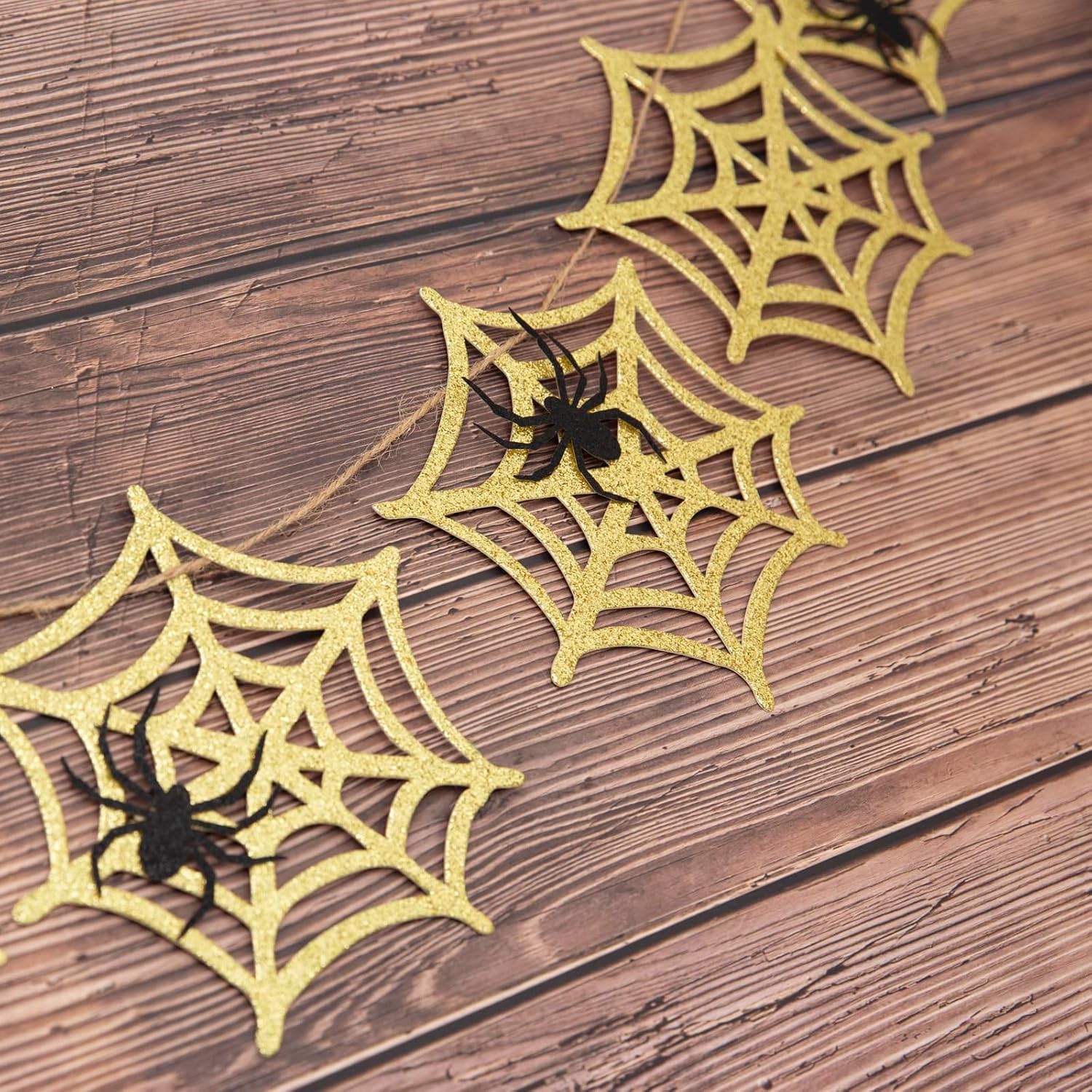 Amazon.com: Halloween Spider Web Garland – Gold Glitter Spider Web ...