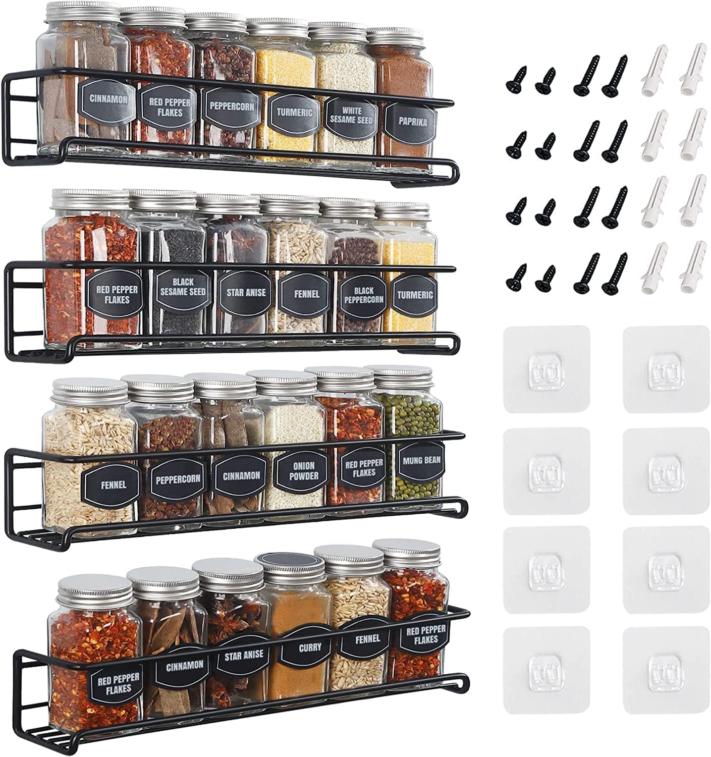 Soporte de pared para especias,4 Unidades de Especiero de Cocina con ...