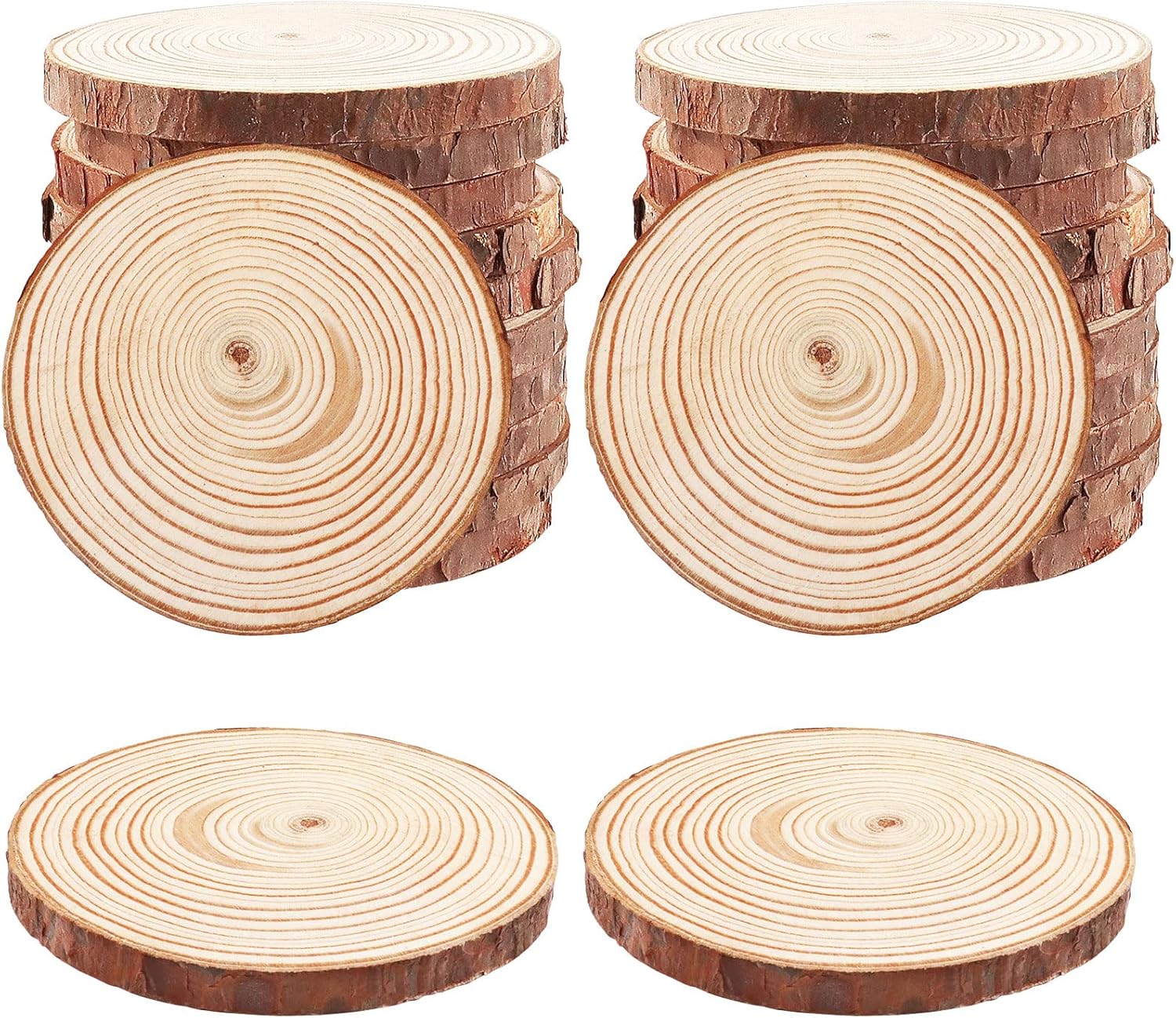 Amazon.com: FSWCCK 24 PCS Wood Slices Bulk, 4-4.7 Inch Unfinished ...