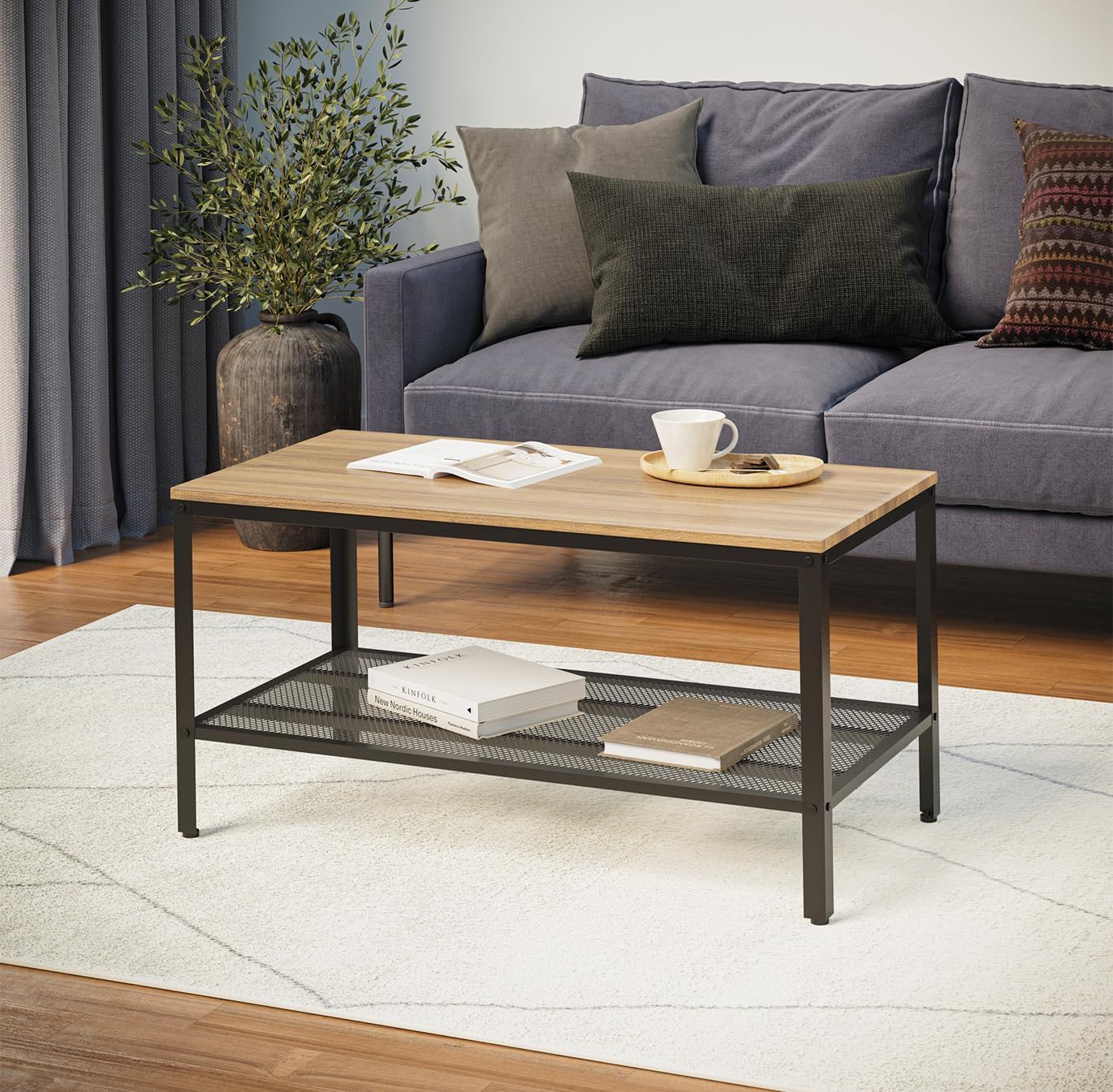HOMCOM Coffee Table, 2-Tier Cocktail Table, Modern Living Room Table ...
