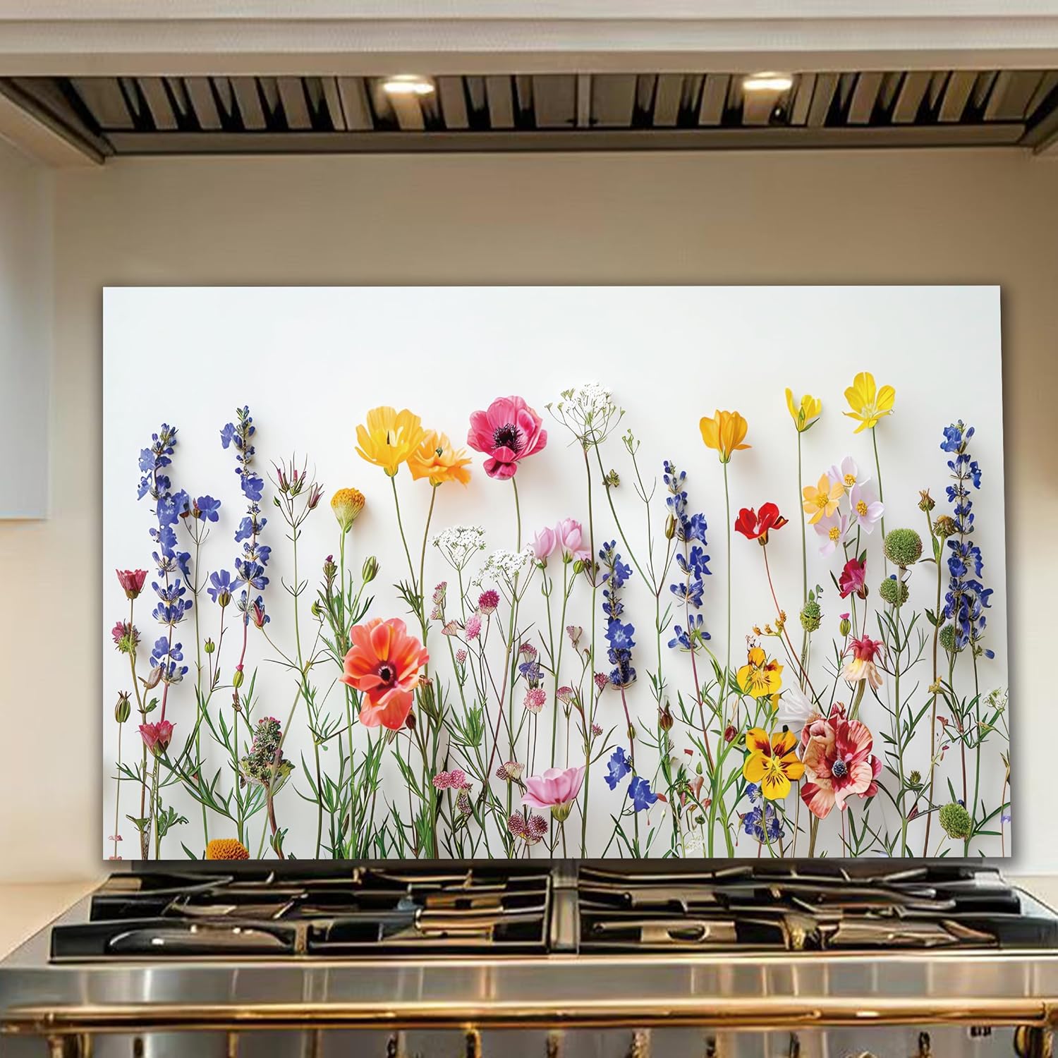 Amazon.com: LMSDYSHU White background flowers Tempered Glass Backsplash ...