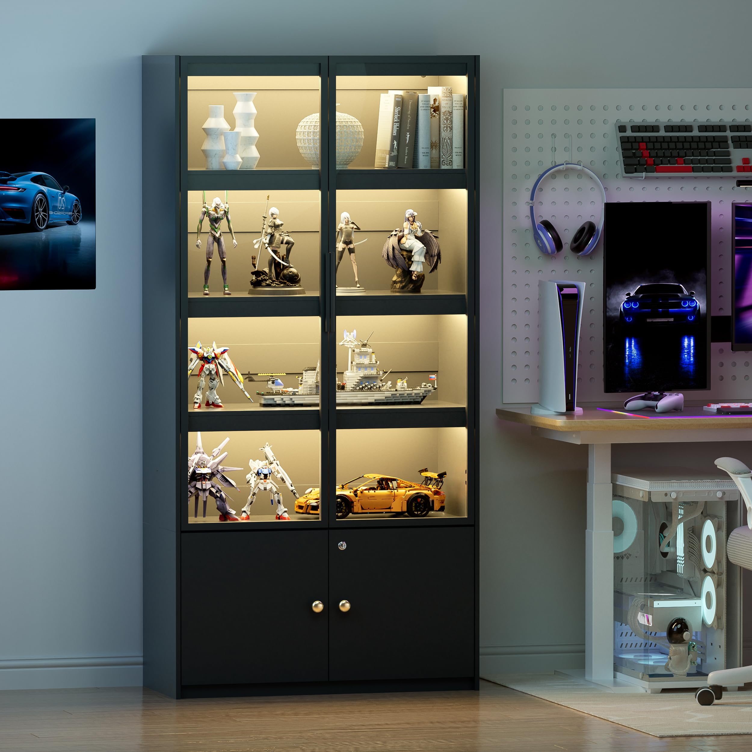 Amazon.com: PAKASEPT Display Cabinet with 3 Color Light, 5 Tier Display ...