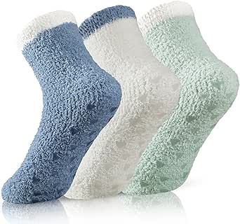 Amazon.com: Fuzzy Socks for Women - 3 Pair Fuzzy Socks with Grip, Cozy ...