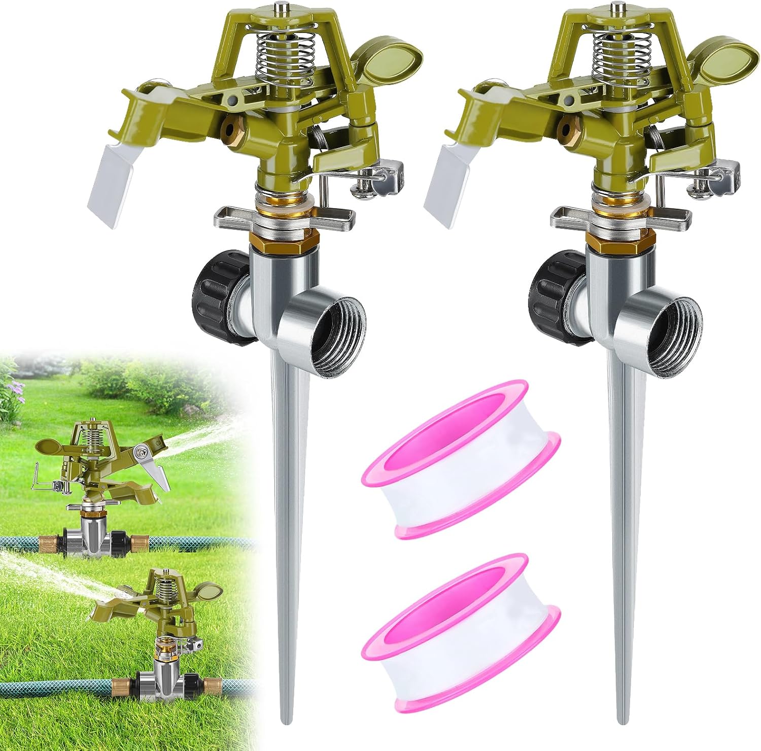 Amazon.com : Apipi 360° Impact Lawn Sprinkler with Spike - Adjustable ...