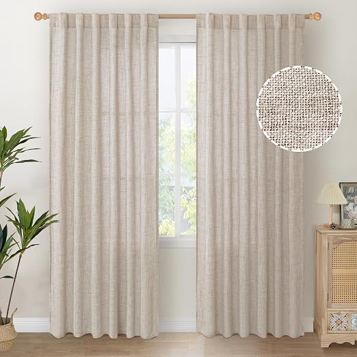 Amazon.com: YoungsTex Natural Linen Curtains 80 Inch Length for Living ...