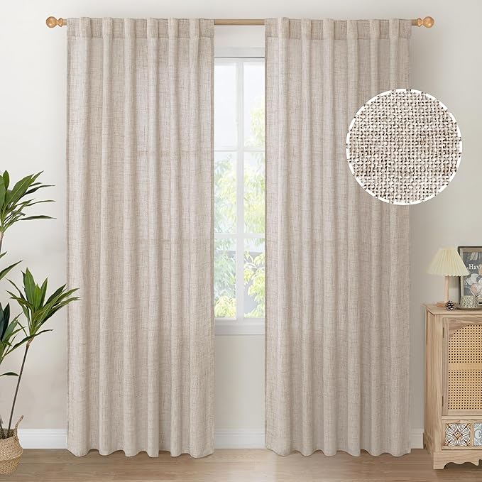 Amazon.com: YoungsTex Natural Linen Curtains 80 Inch Length for Living ...