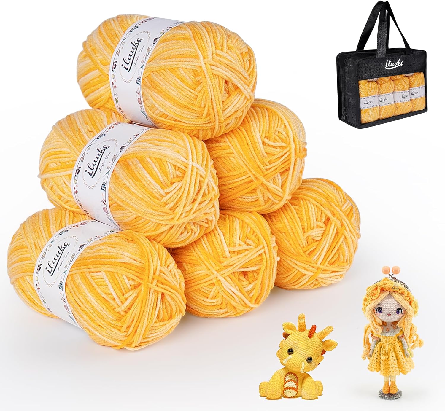 ilauke Crochet Yarn 6 x 50g Wool Packs, Acrylic Yarn Wool for Knitting ...