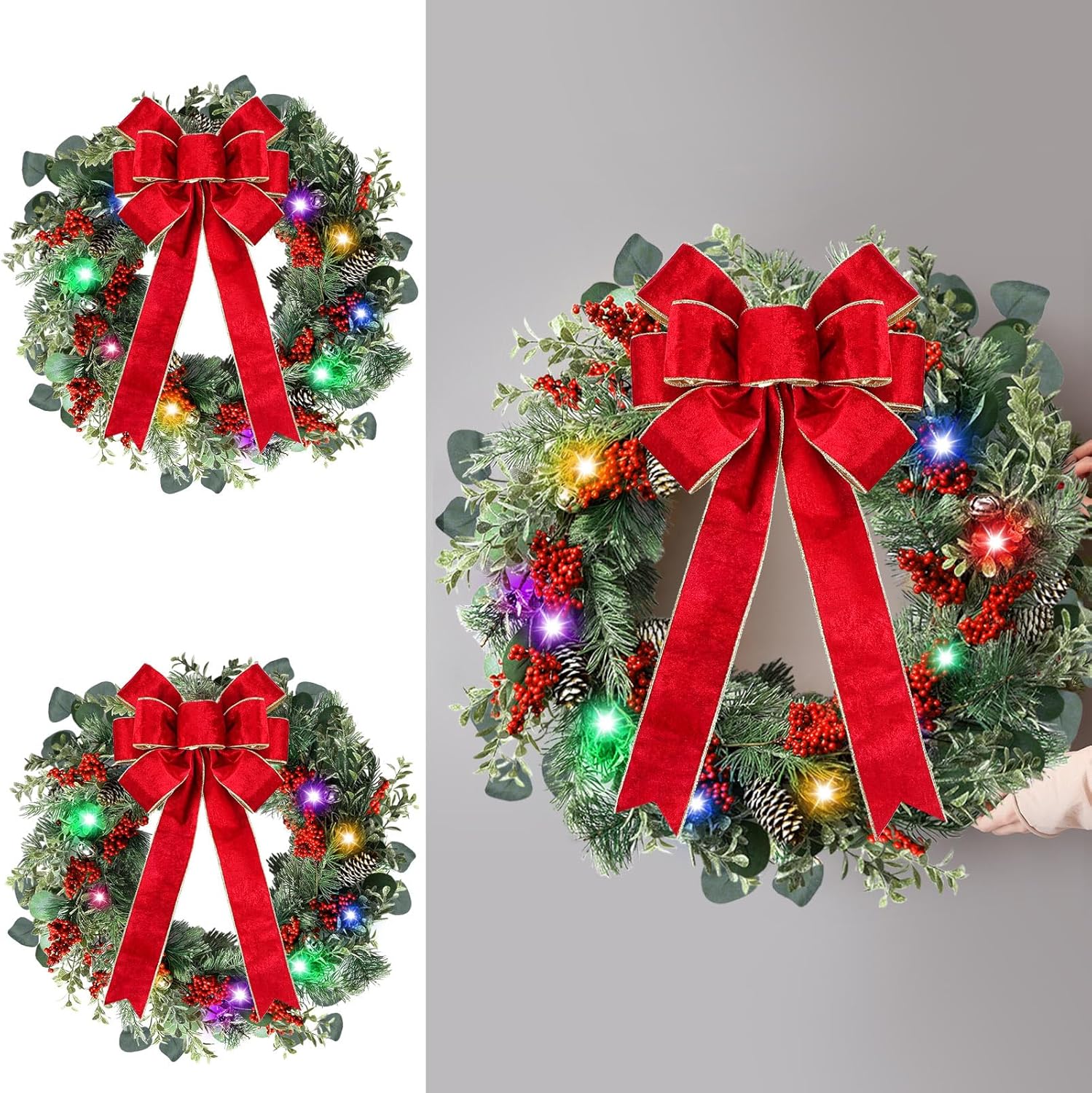 Amazon.com: Wavyknot 2 Pcs 16 Inch Pre Lit Christmas Wreath with Large ...