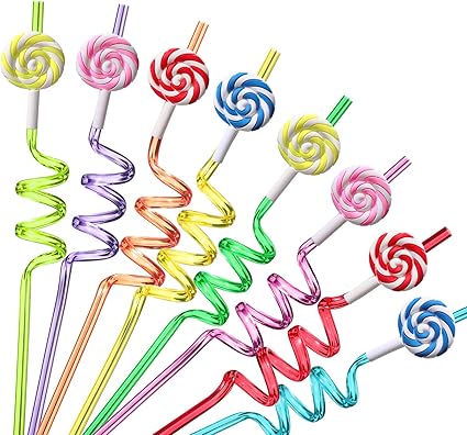 Amazon.com: Candyland Party Supplies Drinking Plastic Straws Reusable ...