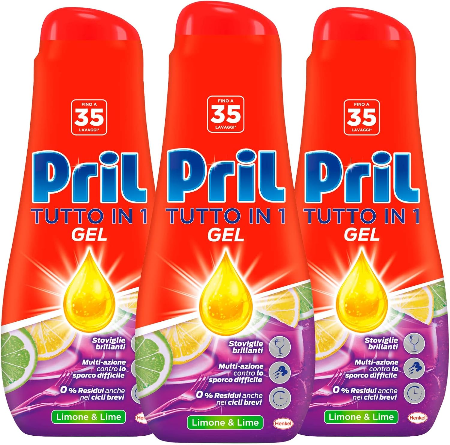 Pril Gel Tutto In 1 Multifunzione 8 Azioni per Lavastoviglie Contro lo Sporco Stoviglie ...